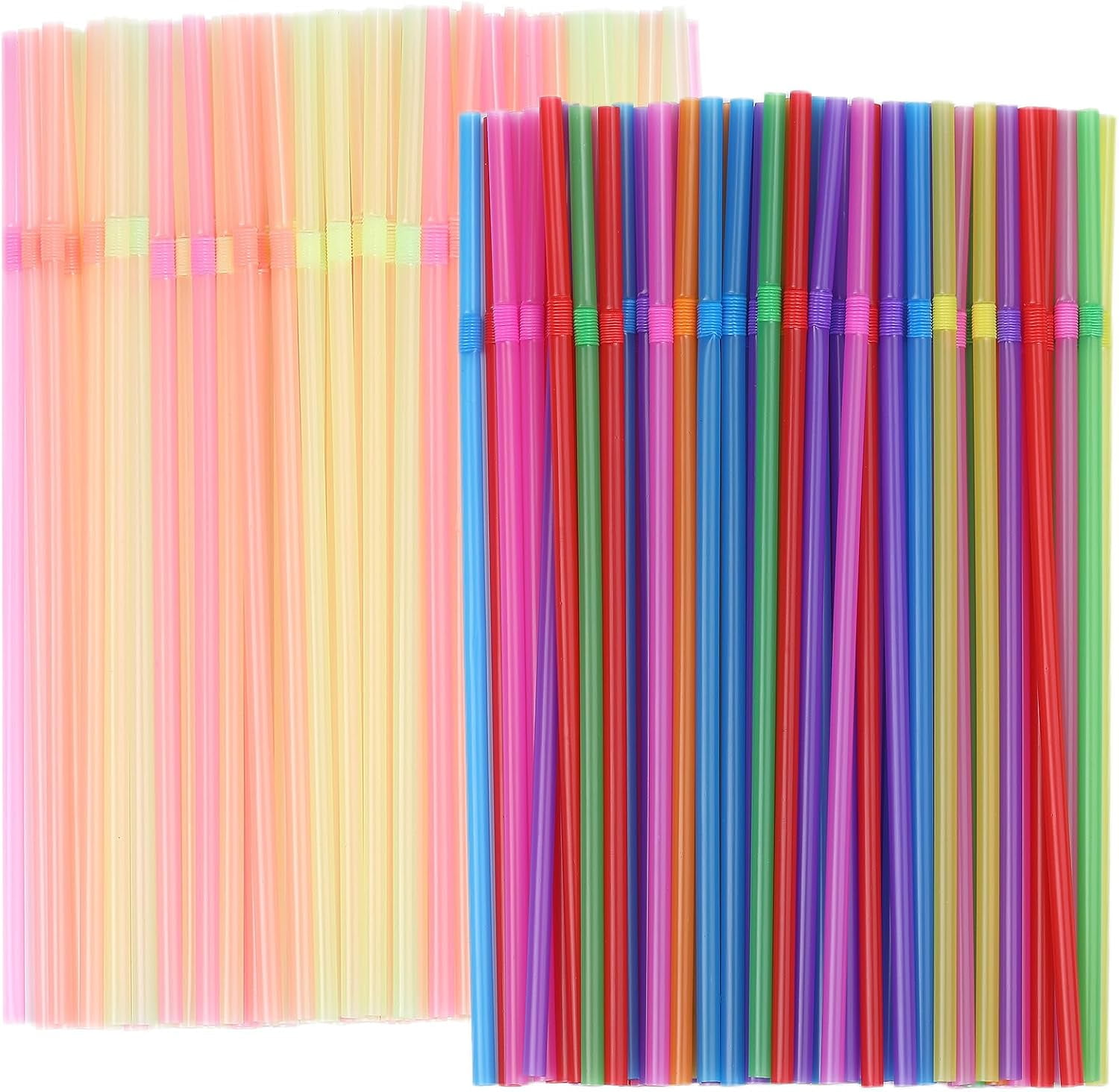 200PCS Disposable Plastic Drinking Straws - Flexible Straws Disposable ...