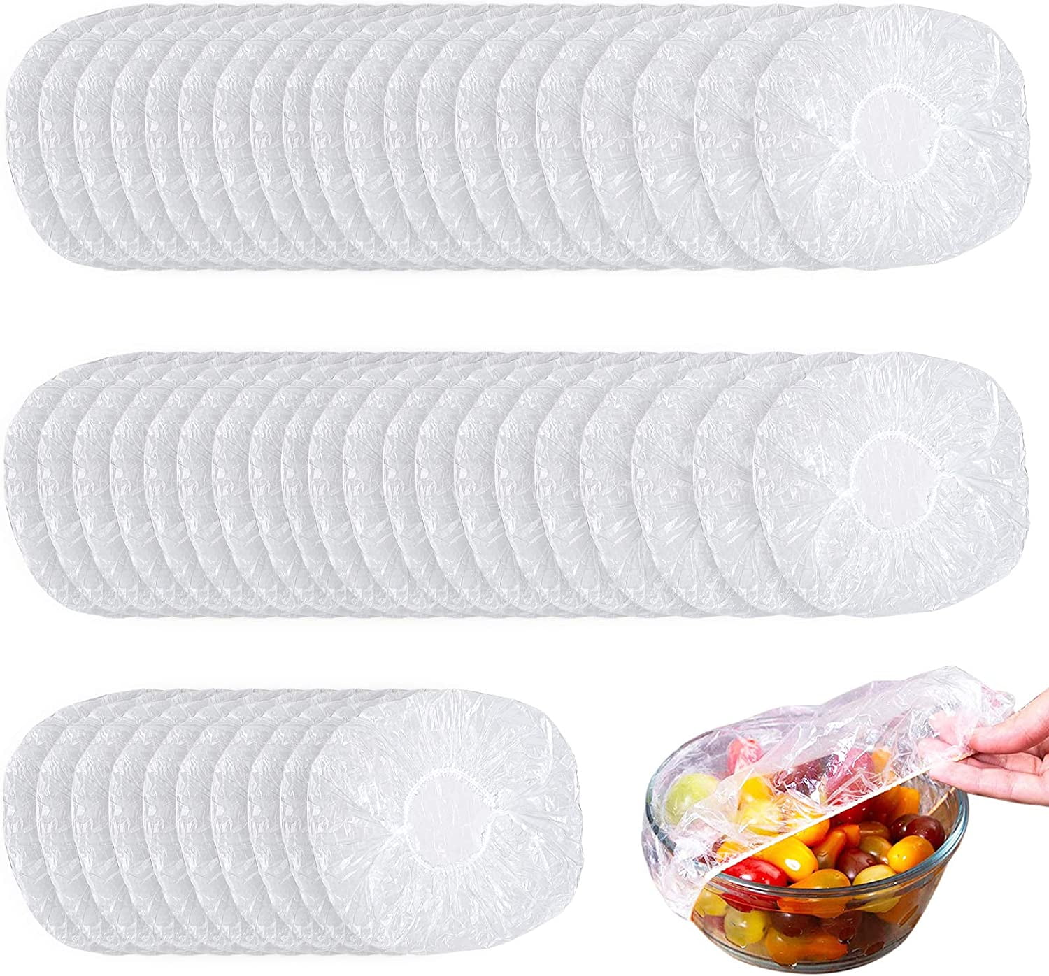 200PCS Elastic Food Storage Covers Reusable Stretch Plastic Wrap Bowl ...