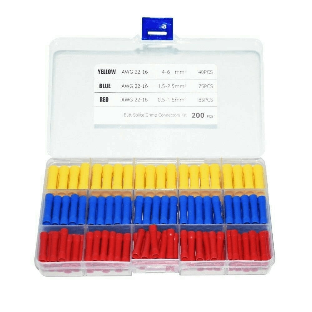 200PCS Electrical Wire Cable Crimp Terminals Insulated Straight Butt ...