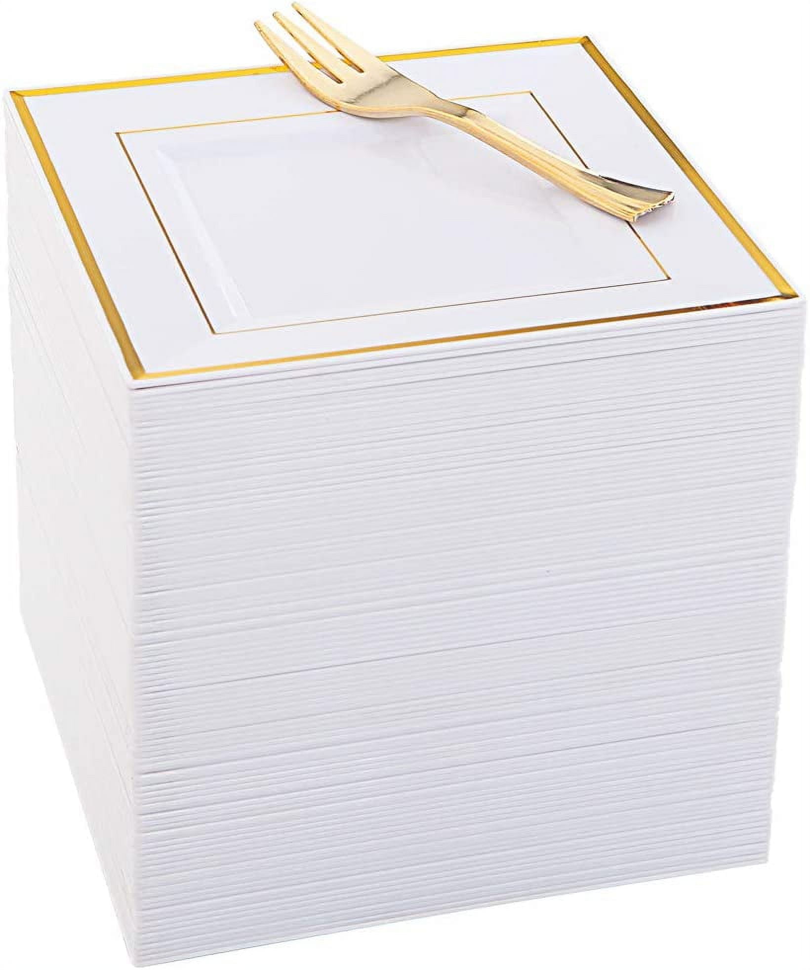 200PCS Gold Plastic Dessert Plates with Plastic Forks -6” 100 Square ...