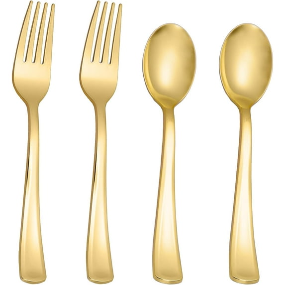 200PCS Gold Plastic Silverware, Heavy Duty Disposable Cutlery Set for ...