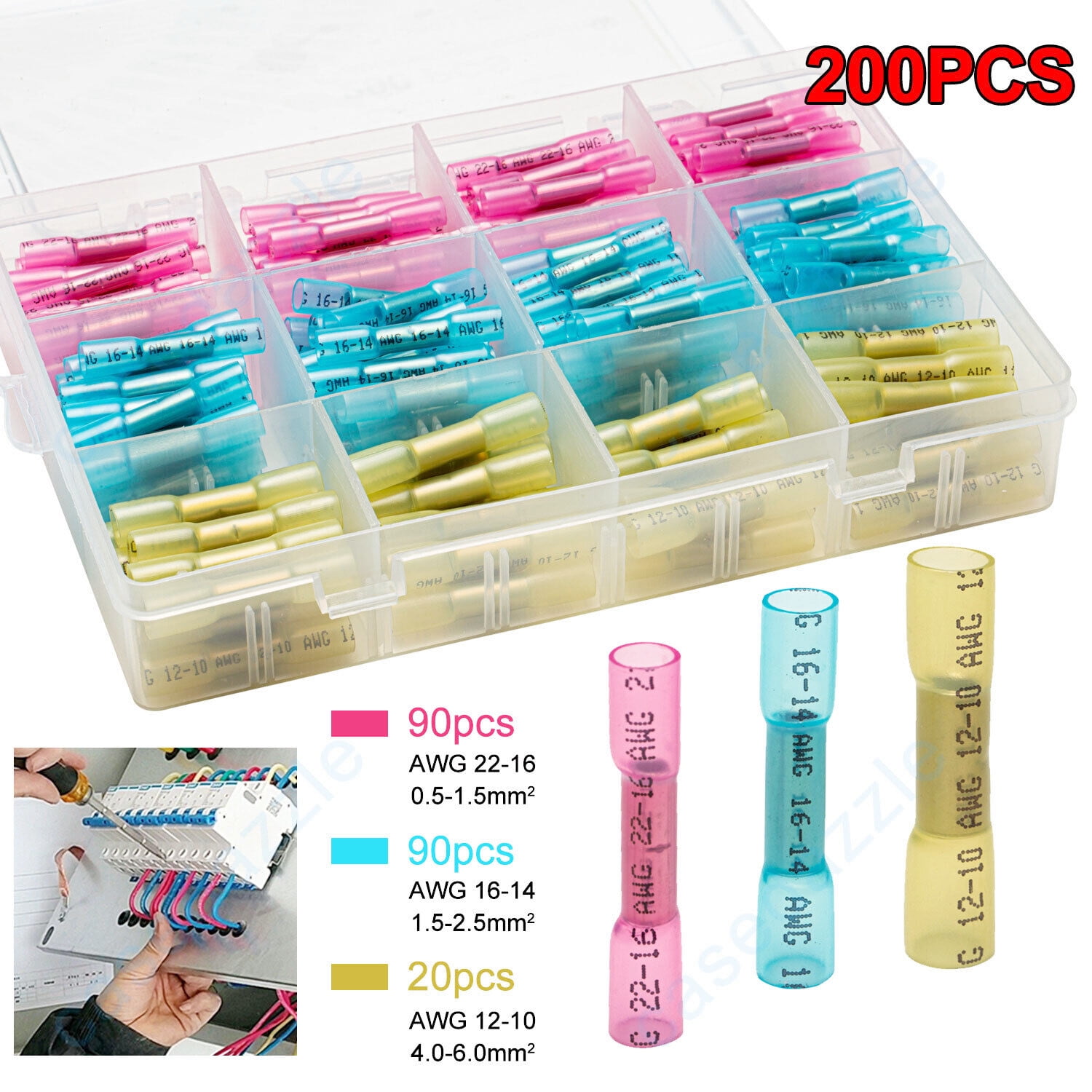 200PCS Heat Shrink Butt Connectors Kit, Waterproof Electric Wire ...