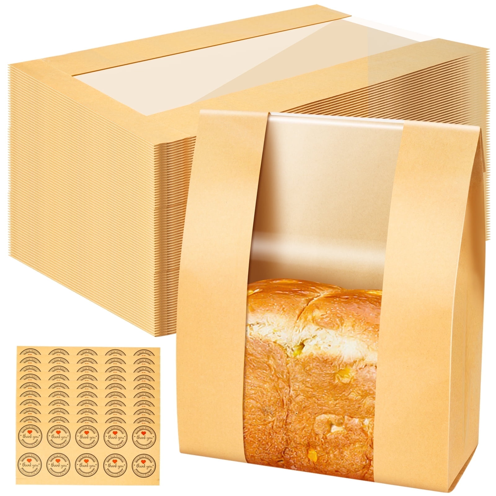 200PCS Kraft Paper Sourdough Bread Bags, Large Baked Food Storage Bag with Clear Window for ...