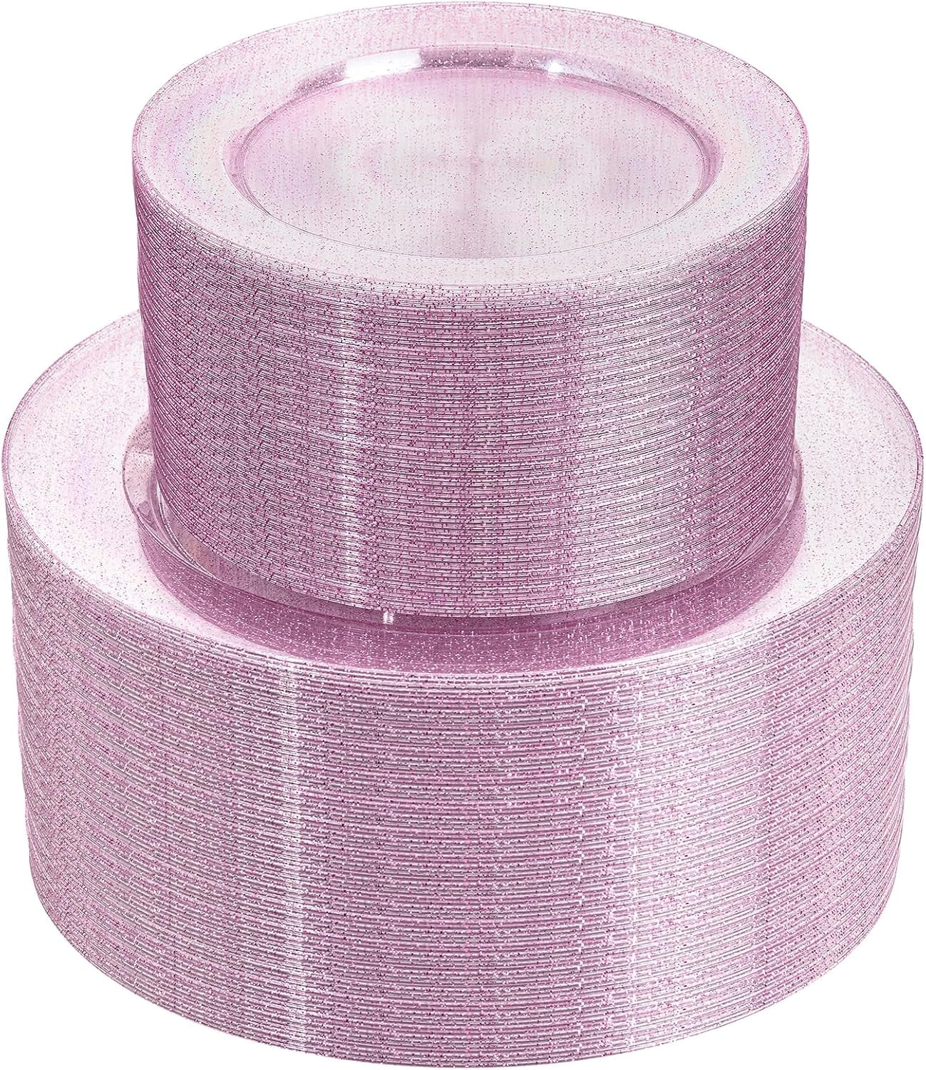 200PCS Pink Plastic Plates - Rose Gold Glitter Plastic Plates - Heavy ...