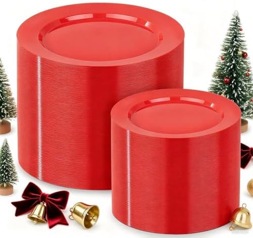 200PCS Red Plastic Plates Disposable Plates for Party - Heavy Duty ...