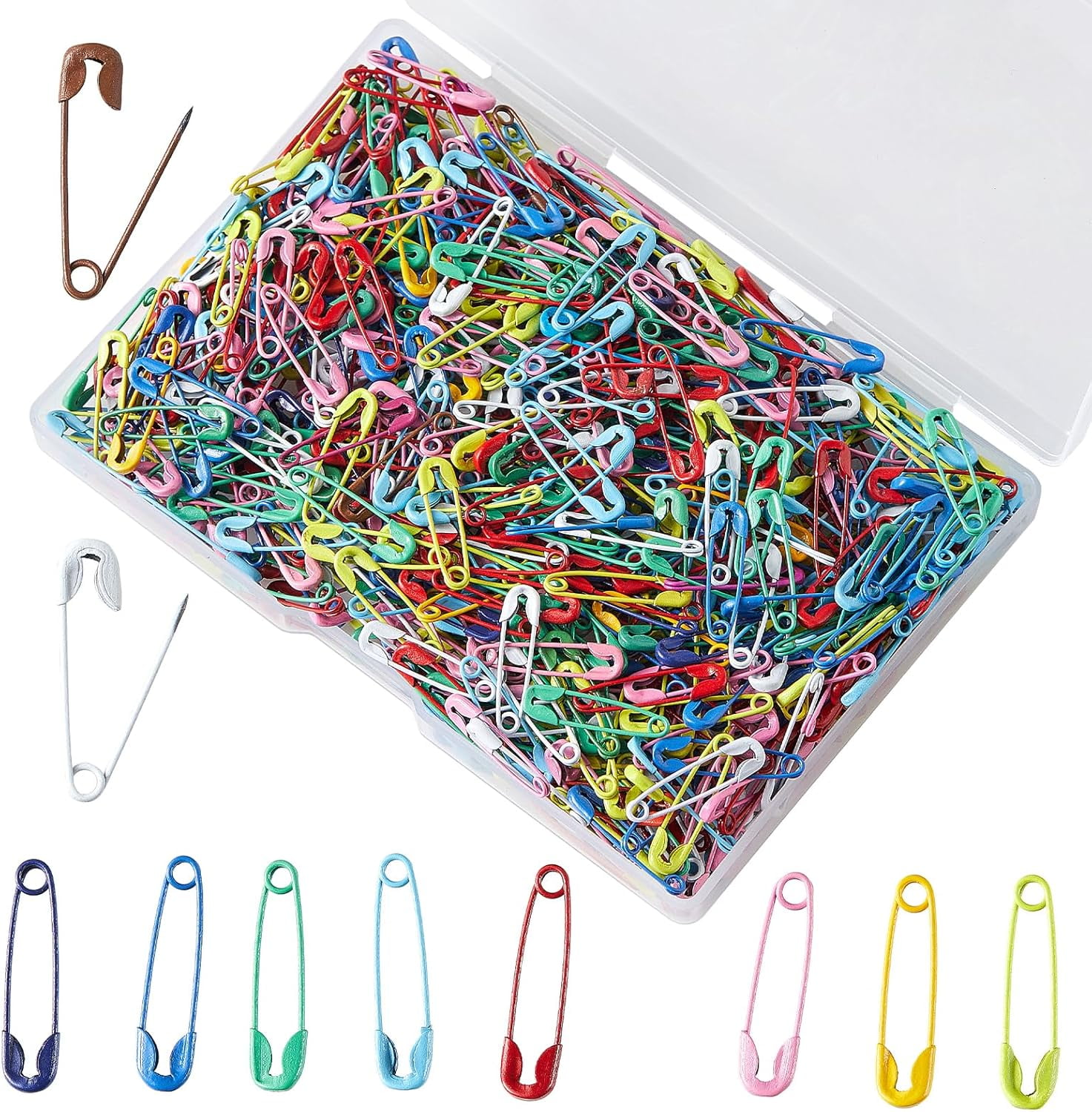200PCS Safety Pins for Clothes 19mm Multicolored Safety Pins with Clear ...