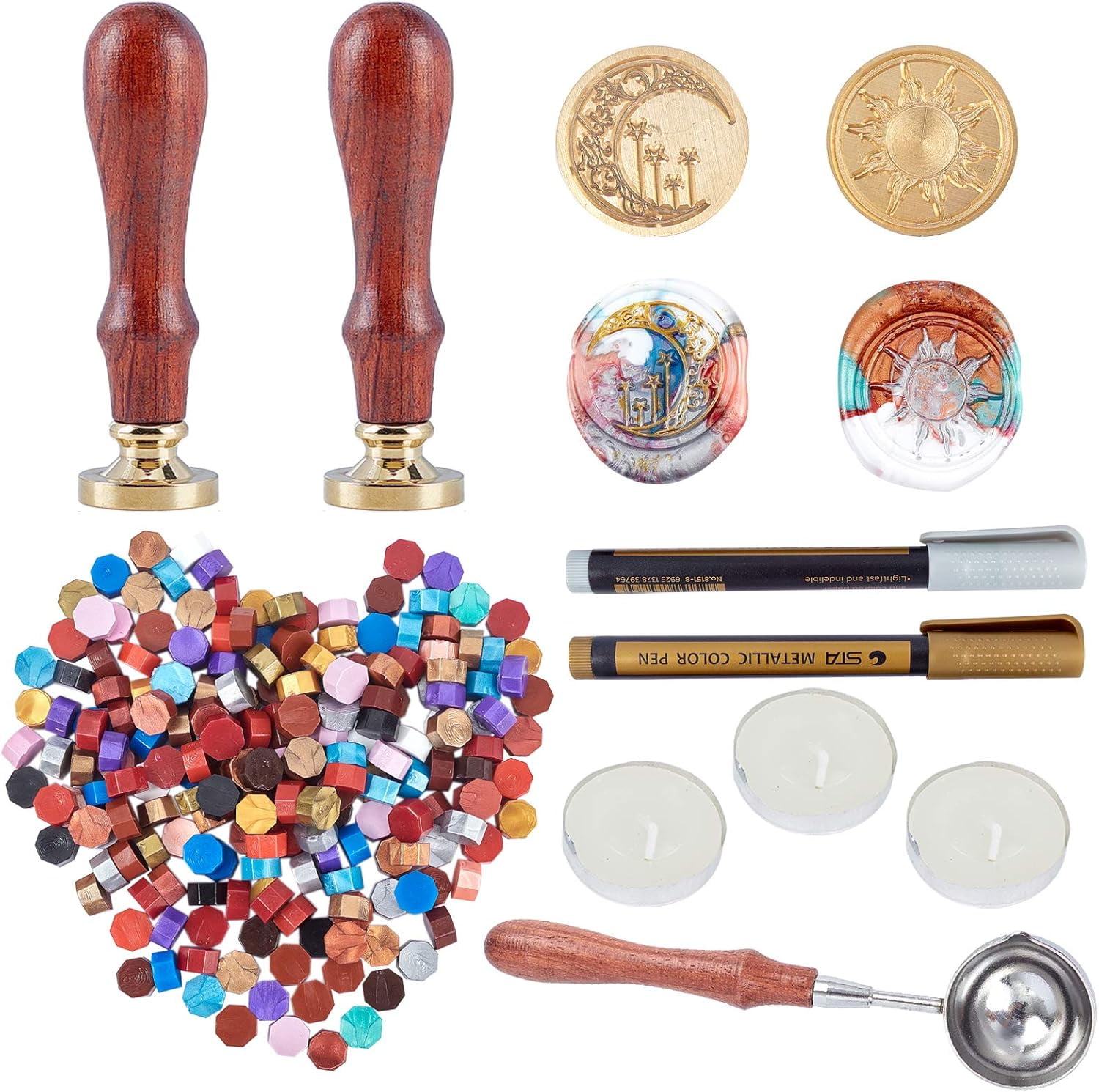 200PCS Sealing Wax Beads with Moon and Sun Wax Seal Stamp 2PCS Marker ...