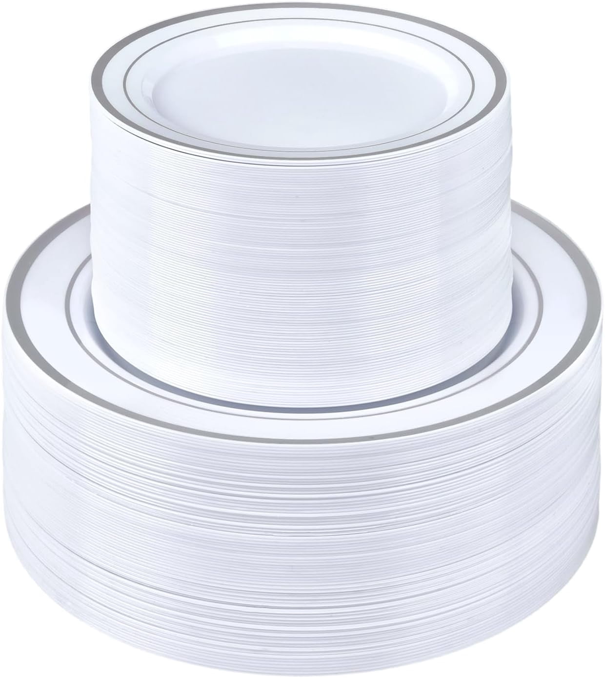200PCS Silver Plastic Plates Set, 100 10.25 inch Dinner Plates and 100 ...
