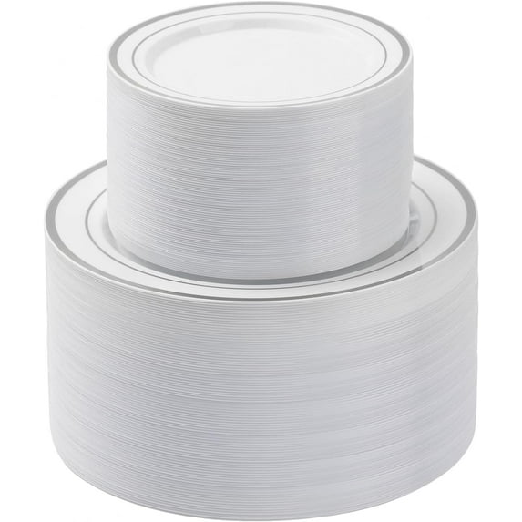 200PCS Silver Plastic Plates Set, 100 10.25 inch Dinner Plates and 100 ...