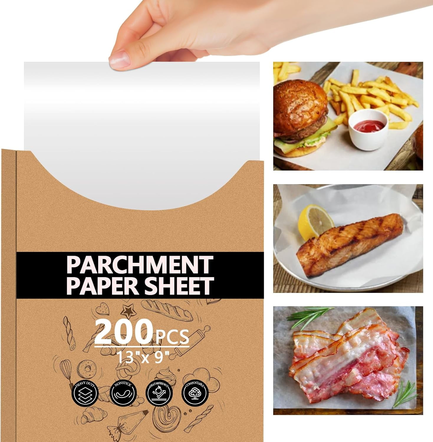 200PCS Thickened Parchment Paper Sheets, 9×13 In Heavy Duty Non-Toxic ...
