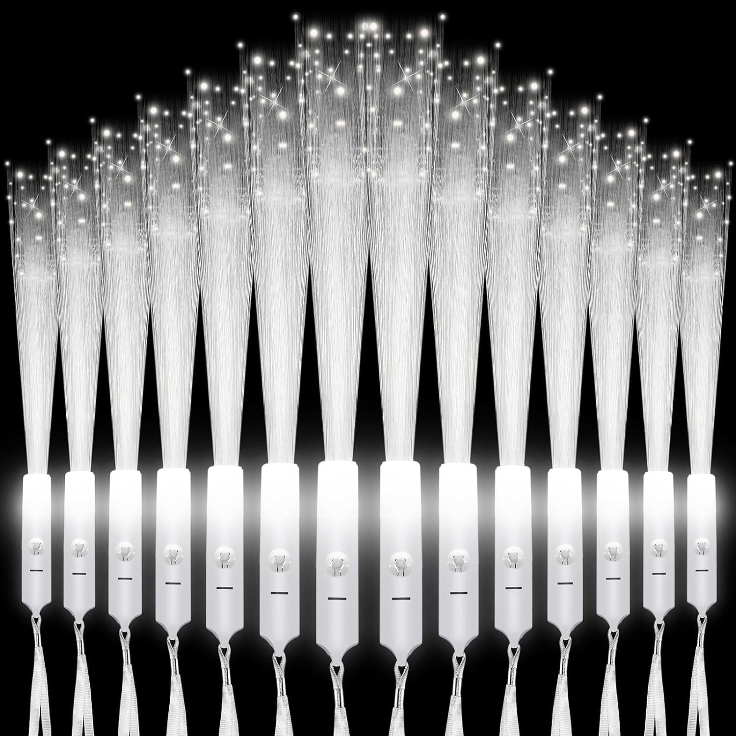 200PCS White LED Light Up Fiber Optic Stick Fiber Optic Wands 3 Modes ...