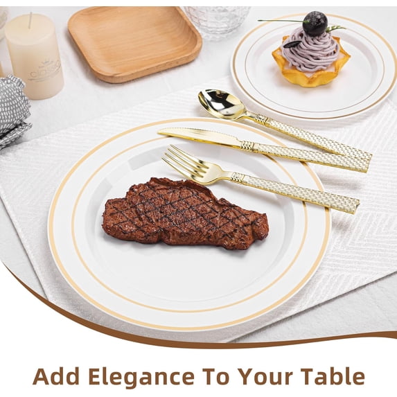 200PCS White Plastic Plates with Gold Rim, Disposable Heavy Duty ...