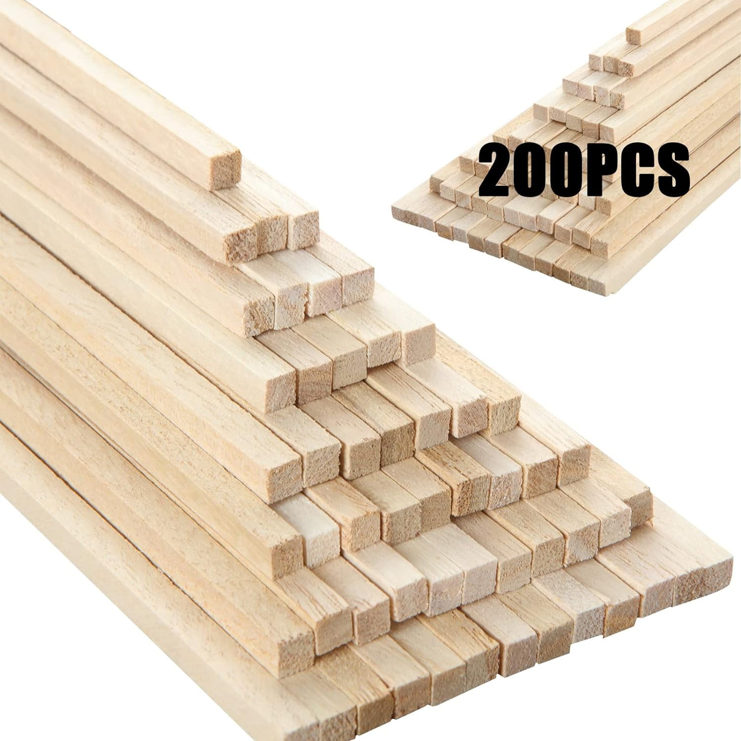 200PCS Wooden Square Dowel Sticks, Natural Basswood Square Dowel Rods ...
