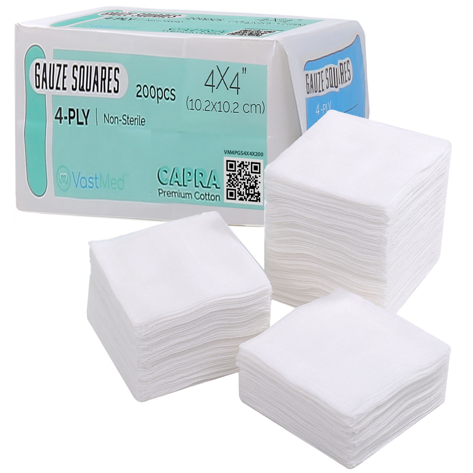 200PCs CAPRA Gauze Non-Woven/Non-Sterile Premium Sponges Pad by VASTMED | Absorbent Sponges ...