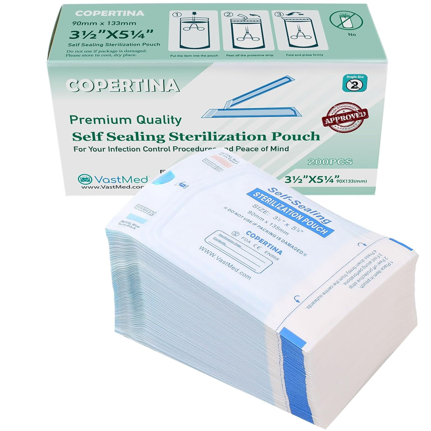 200PCs COPERTINA Self Seal Sterilization Pouches with Dual Indicators ...