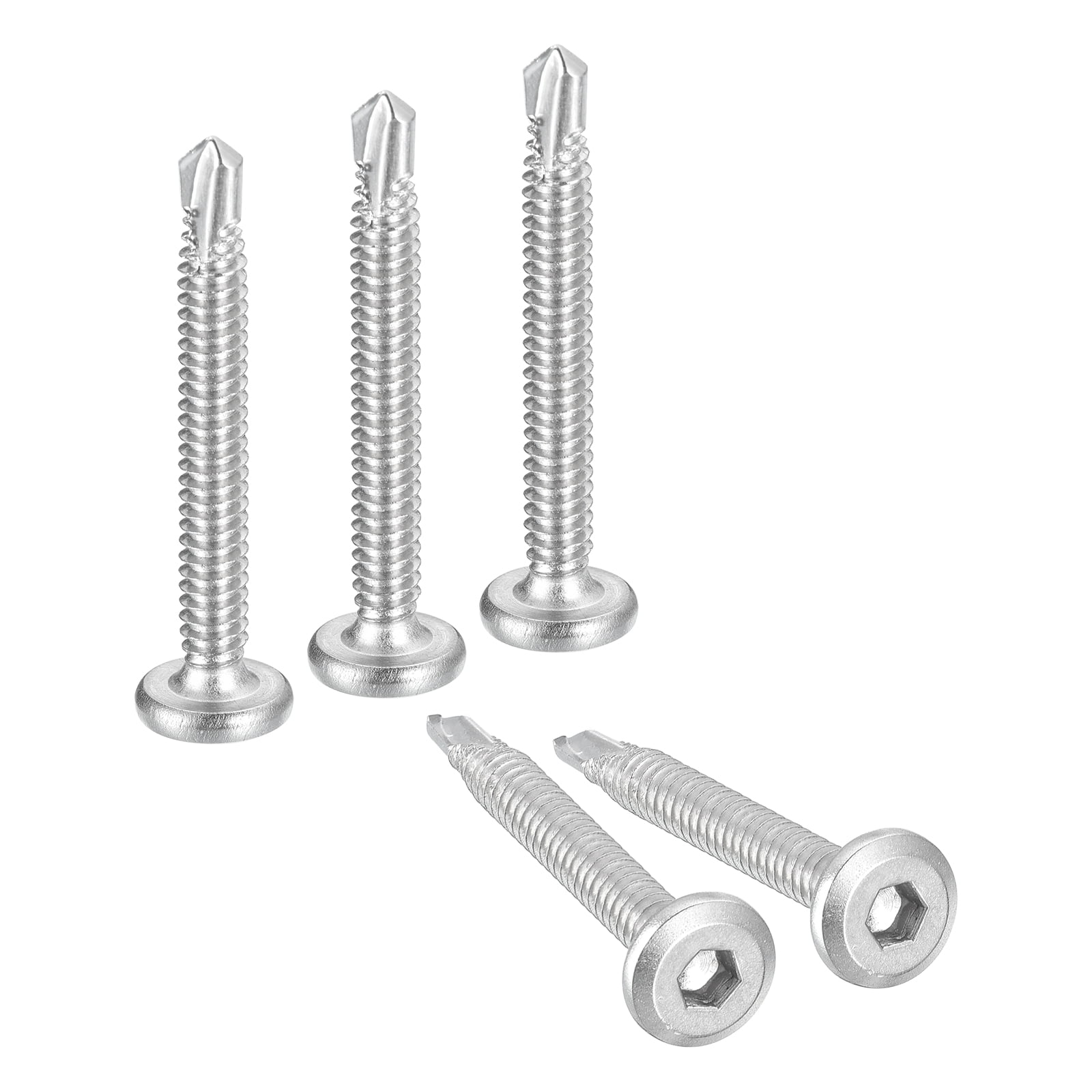 200Pack #10 x 2" Hex Socket Self Tapping Screws, 410 Stainless Steel Sheet Metal Flat Head ...