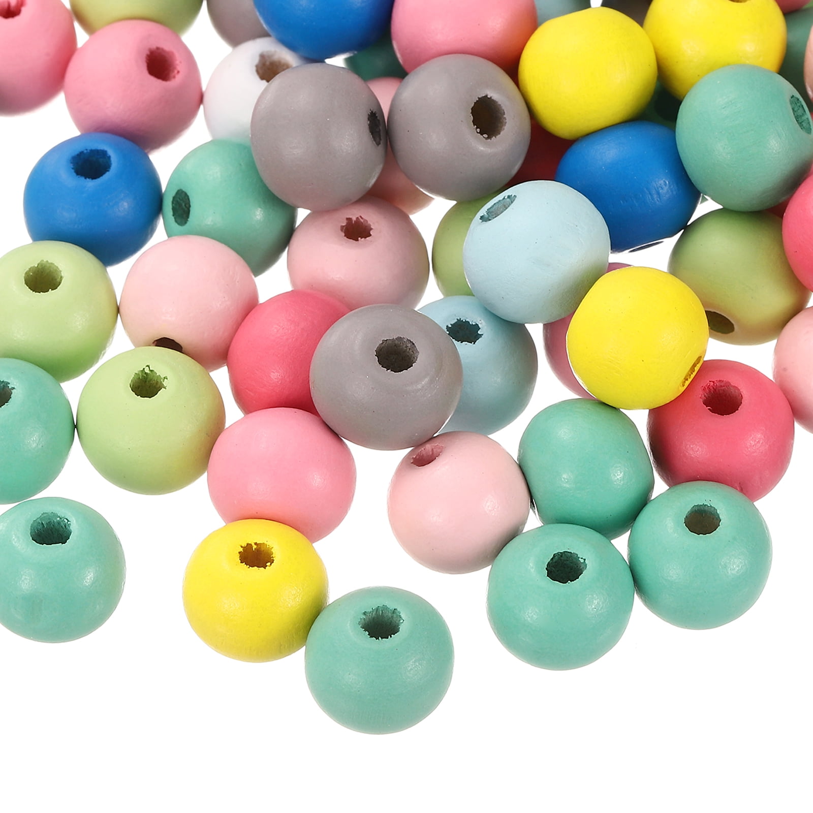 200Pack 10mm Colored Natural Wood Beads, Large Hole Round Colorful ...