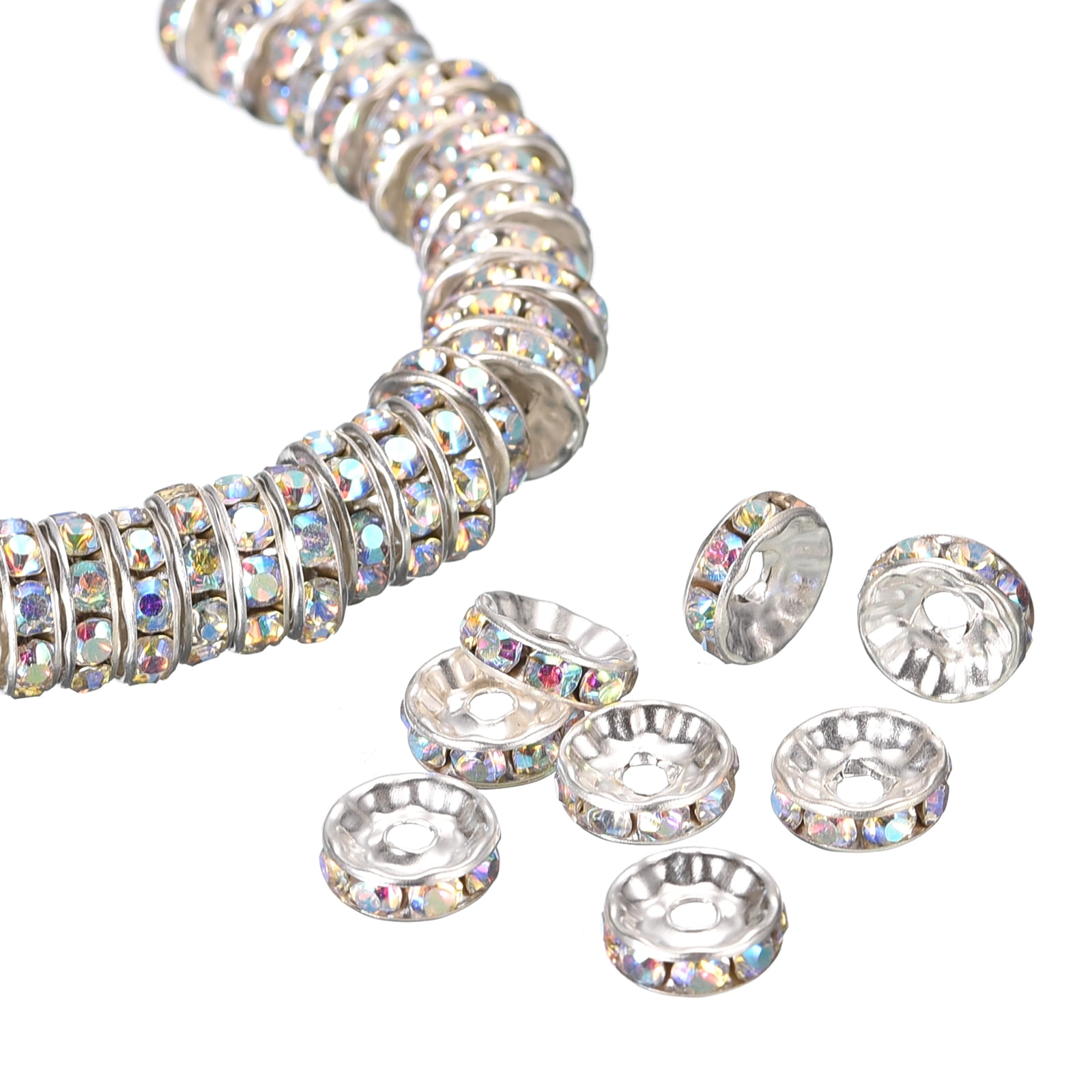 Uxcell Metal Spacer Beads Plated Crystal Rhinestone Spacer Beads Round ...