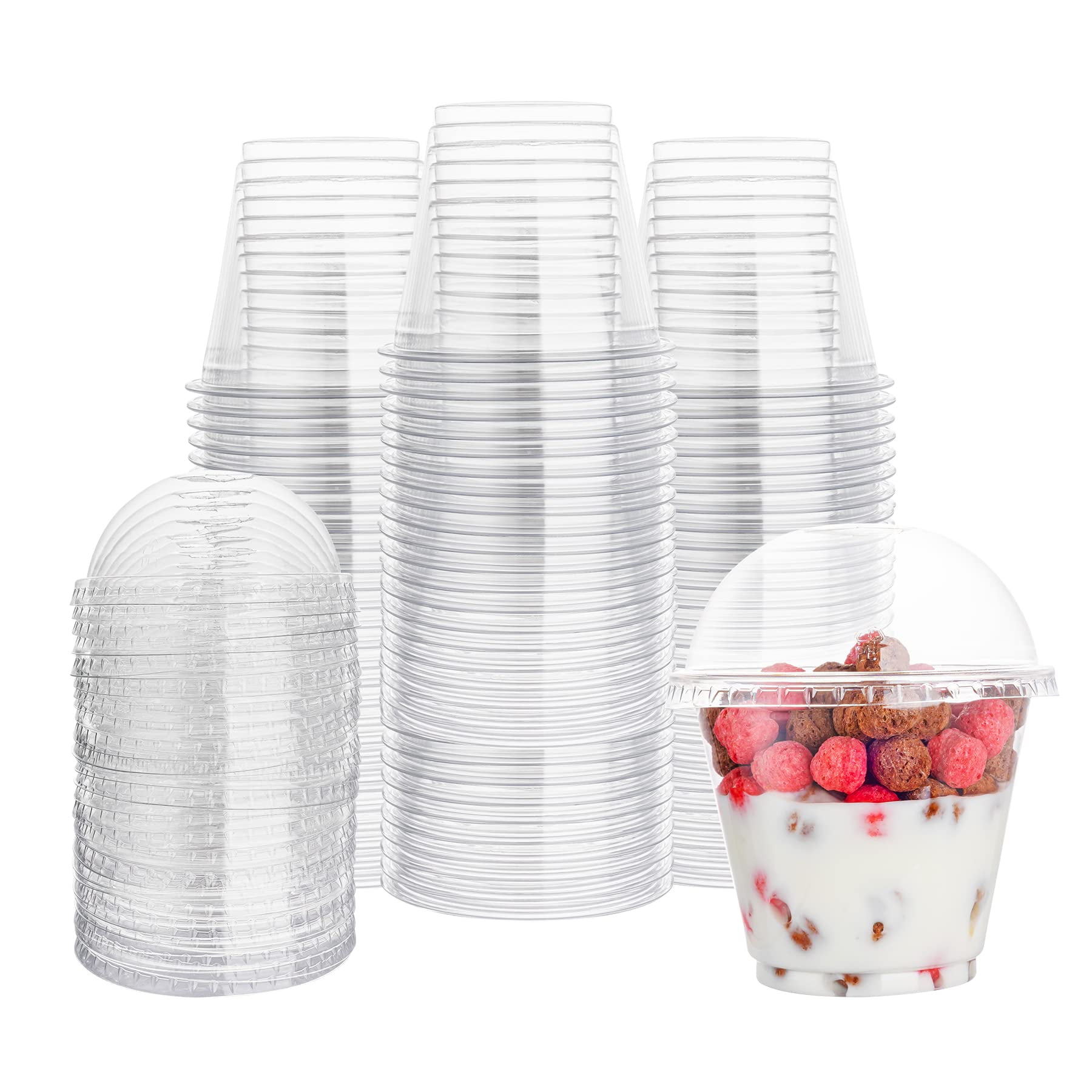 200Pack 9oz Clear Plastic Dessert Cups with Dome Lids, Disposable ...