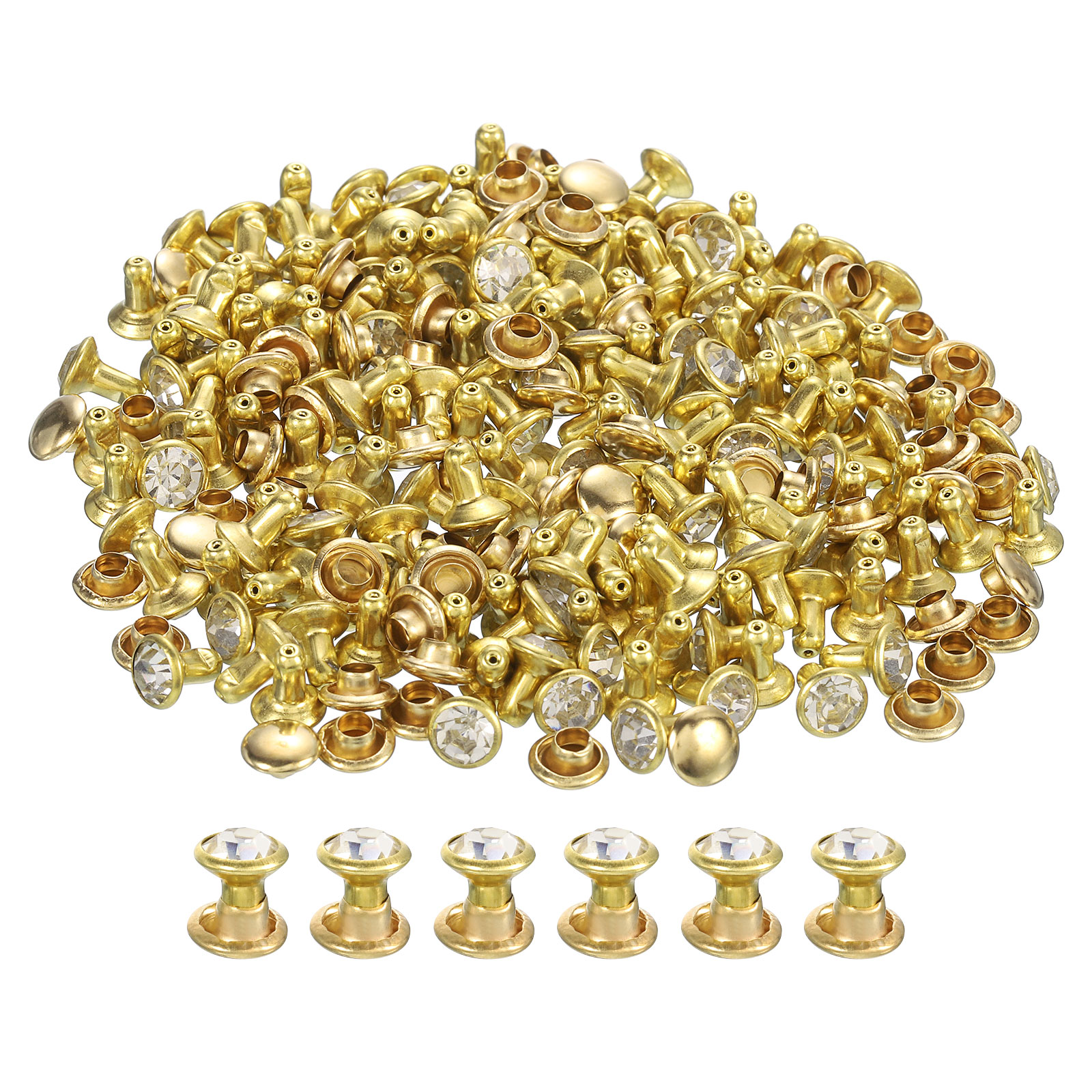 200Pack Gold Rhinestone Rivets, 6mm/0.24" Leathercraft Rivets Crystal ...