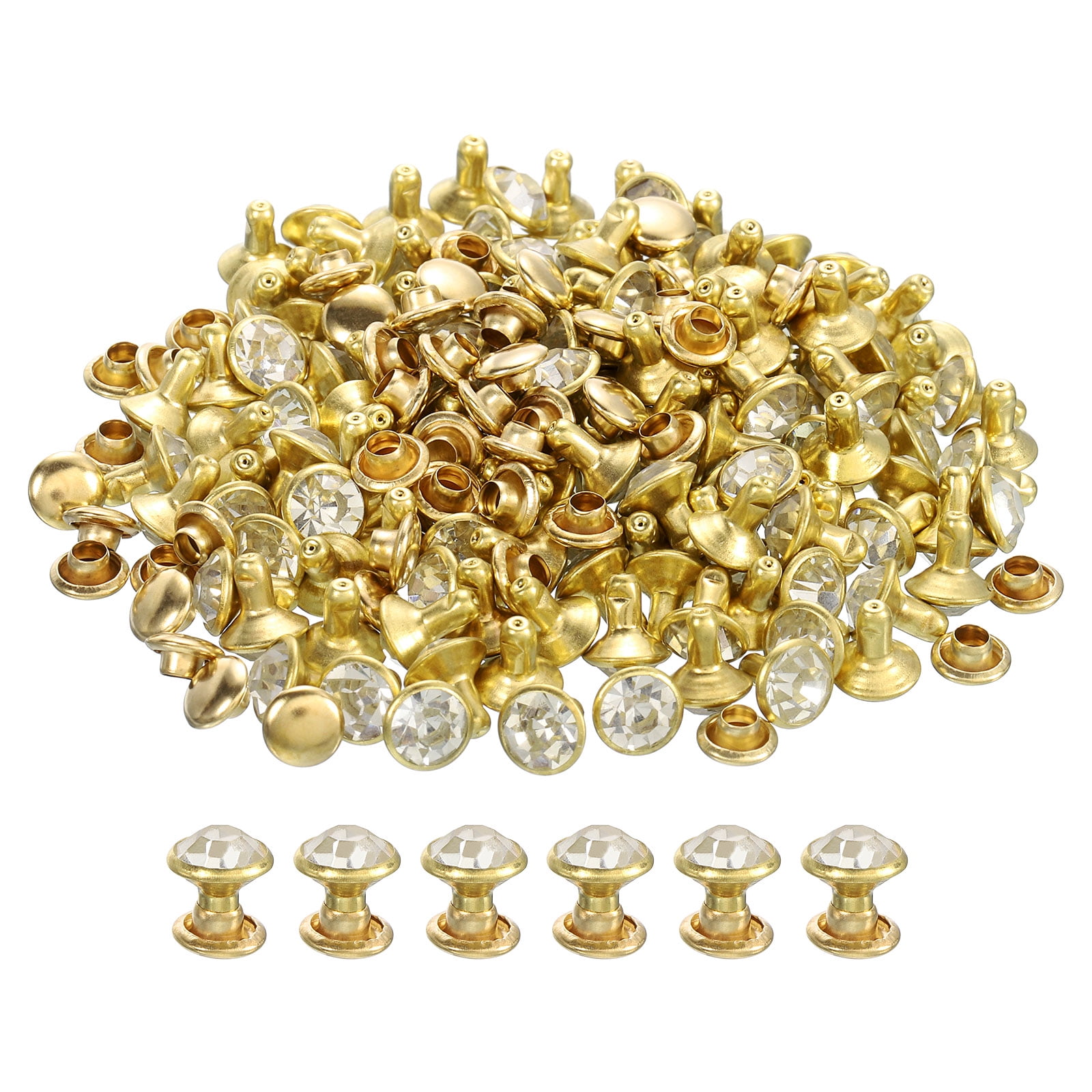 200Pack Gold Rhinestone Rivets, 7mm/0.28" Leathercraft Rivets Crystal ...