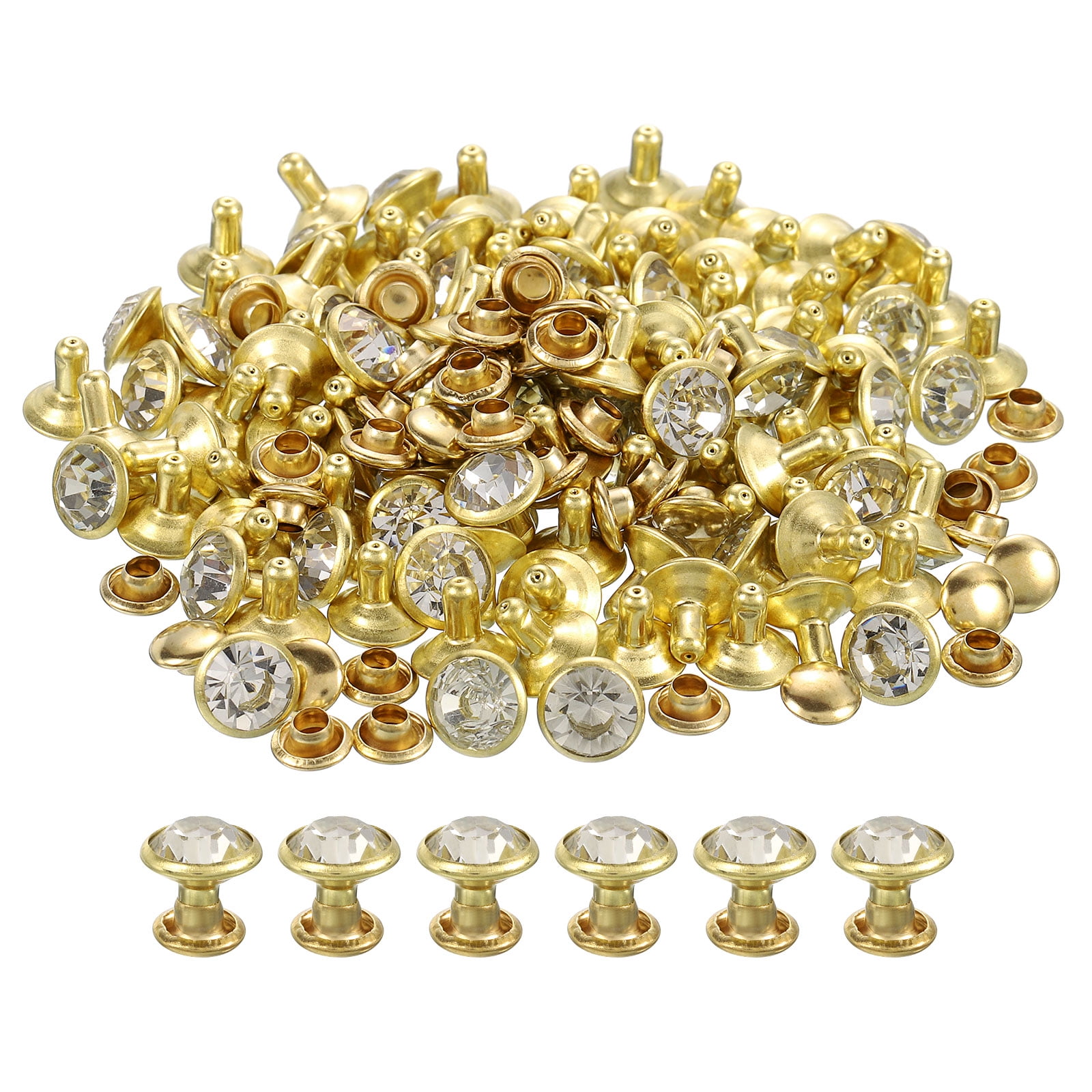 200Pack Gold Rhinestone Rivets, 8mm/0.31" Leathercraft Rivets Crystal ...