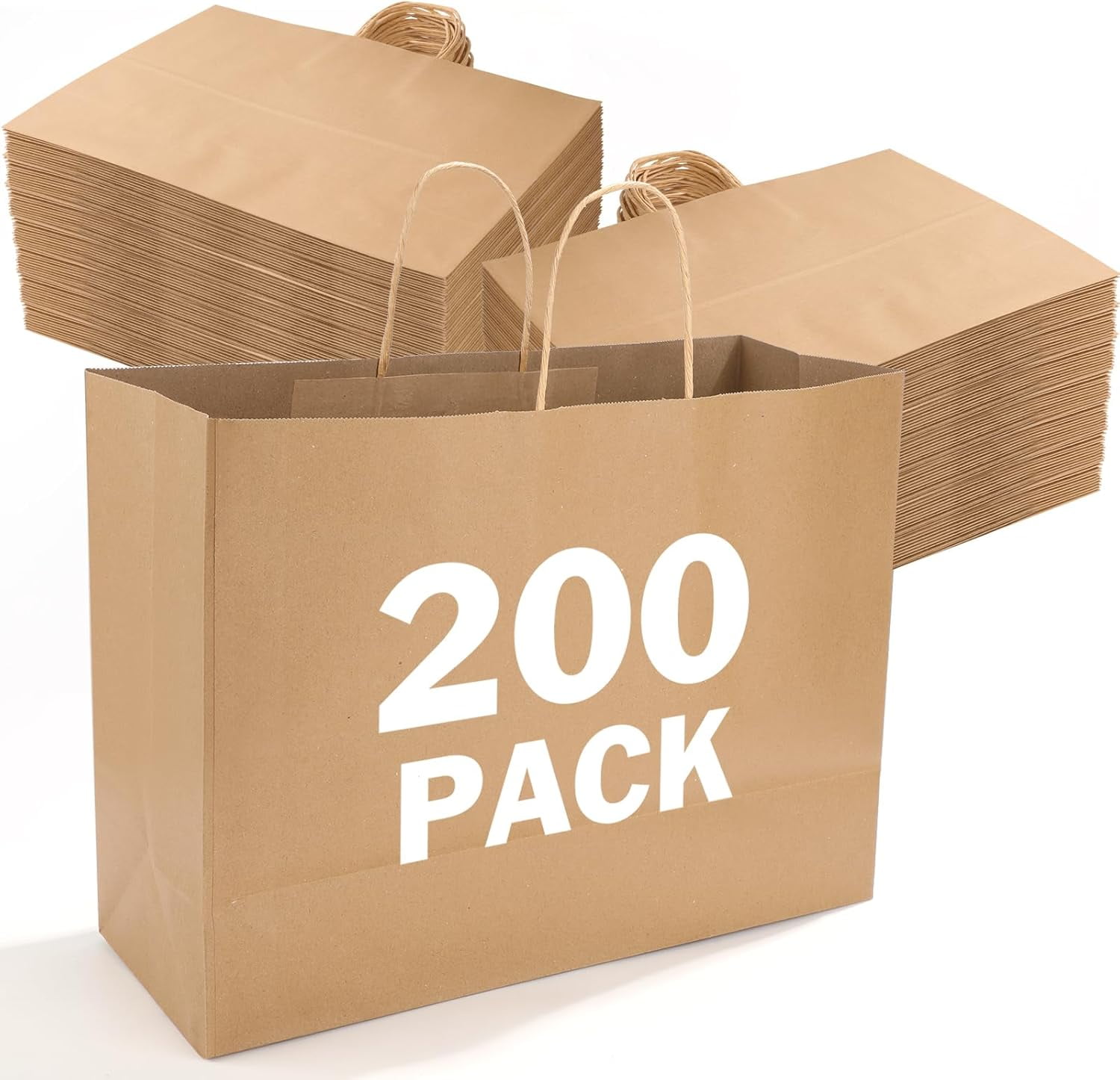 200Pack Large Paper Gift Bags with Handles Bulk,16x6x12 Inch Kraft Bag ...