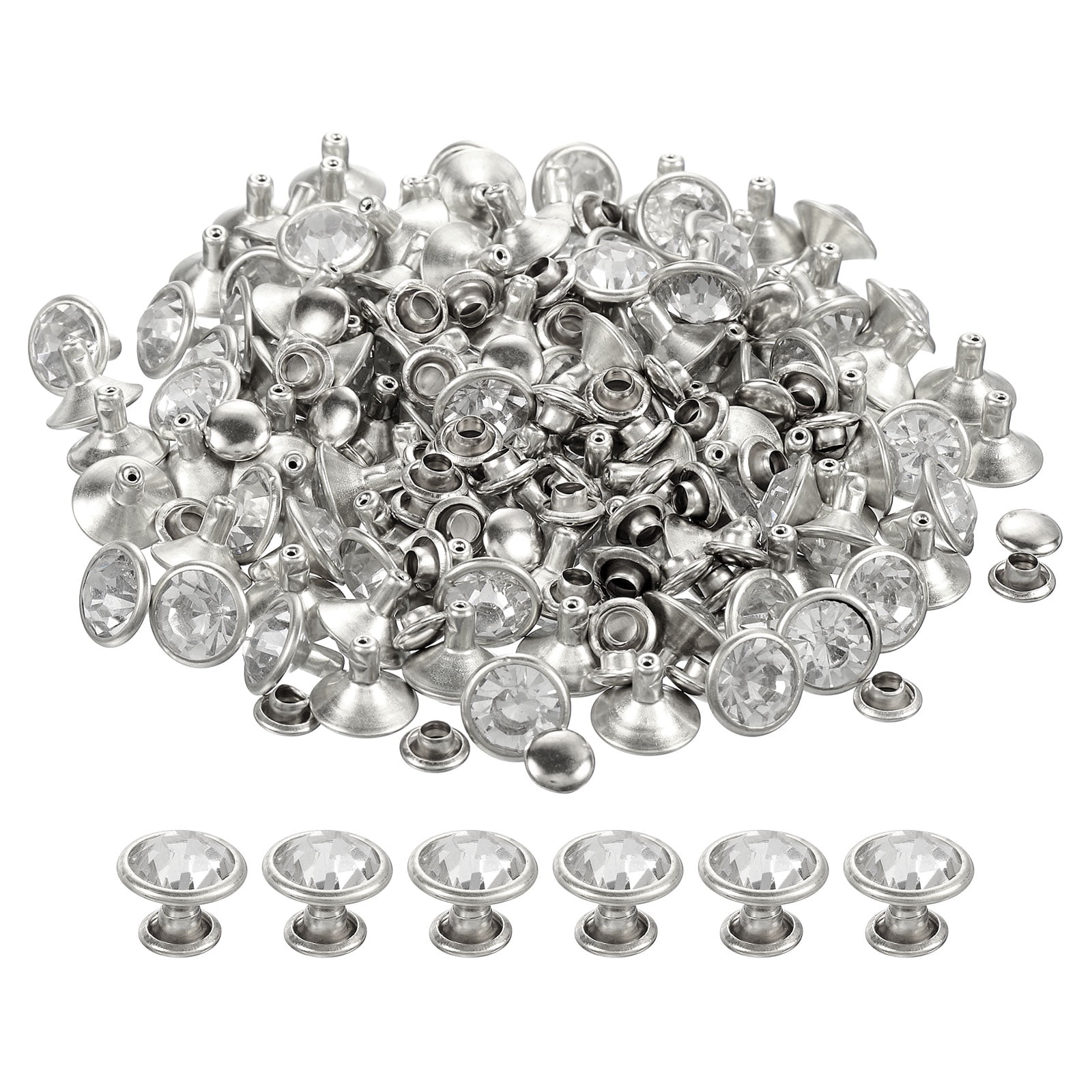 200Pack Silver Rhinestone Rivets, 10mm/0.39" Leathercraft Rivets ...