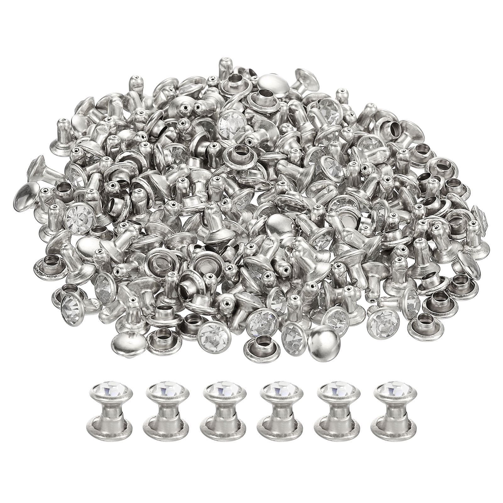200Pack Silver Rhinestone Rivets, 6mm/0.24" Leathercraft Rivets Crystal ...
