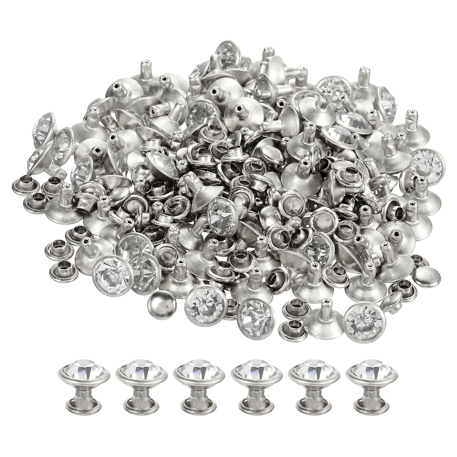 200Pack Silver Rhinestone Rivets, 9mm/0.35" Leathercraft Rivets Crystal ...