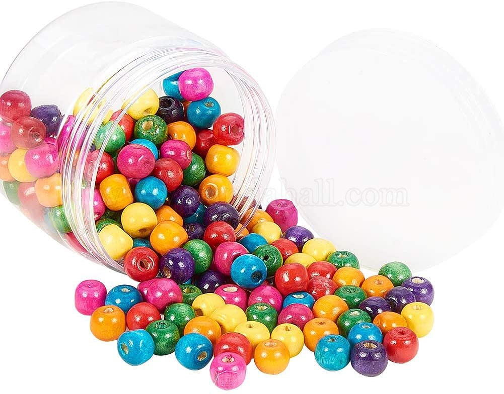 200Pc 10mm Dyed Environmental Round Wood Beads for Jewelry Craft Making ...