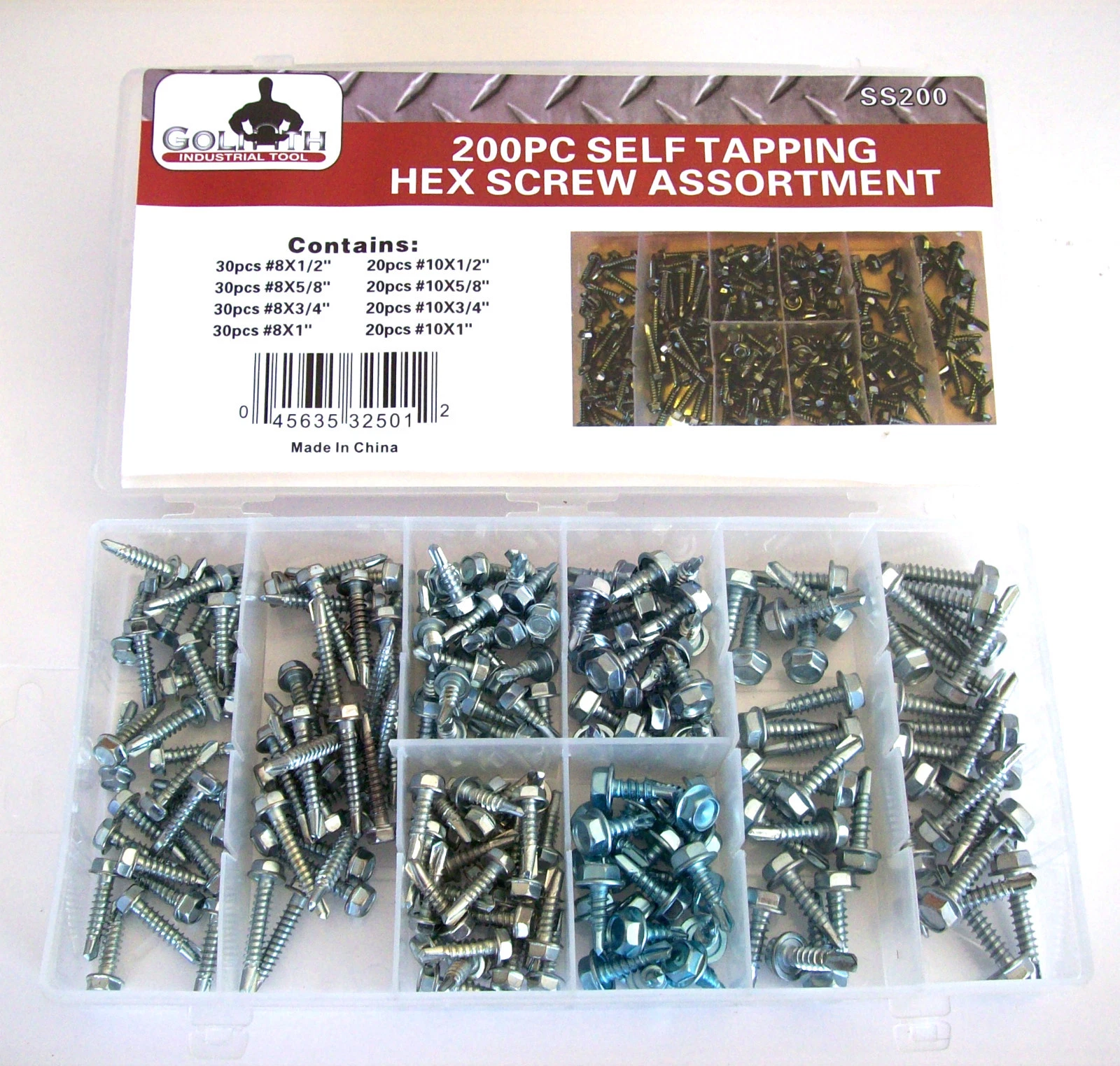 200Pc Goliath Industrial Self Drilling Tapping Metal Screw Assortment ...