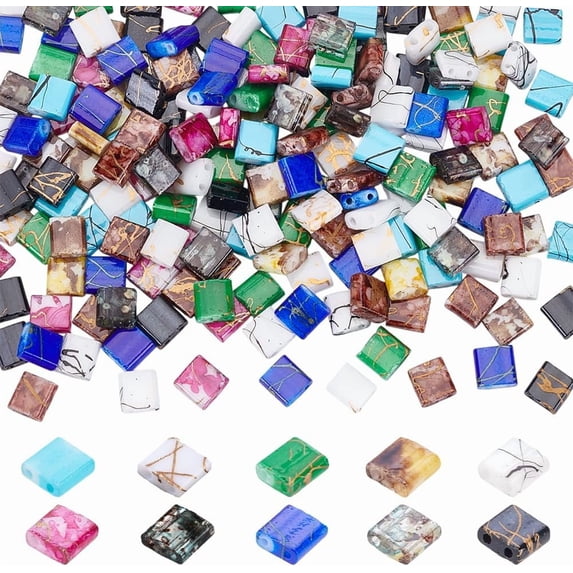 200Pcs 10 Colors 2-Hole Glass Seed Beads Opaque Spray Painted Rectangle ...