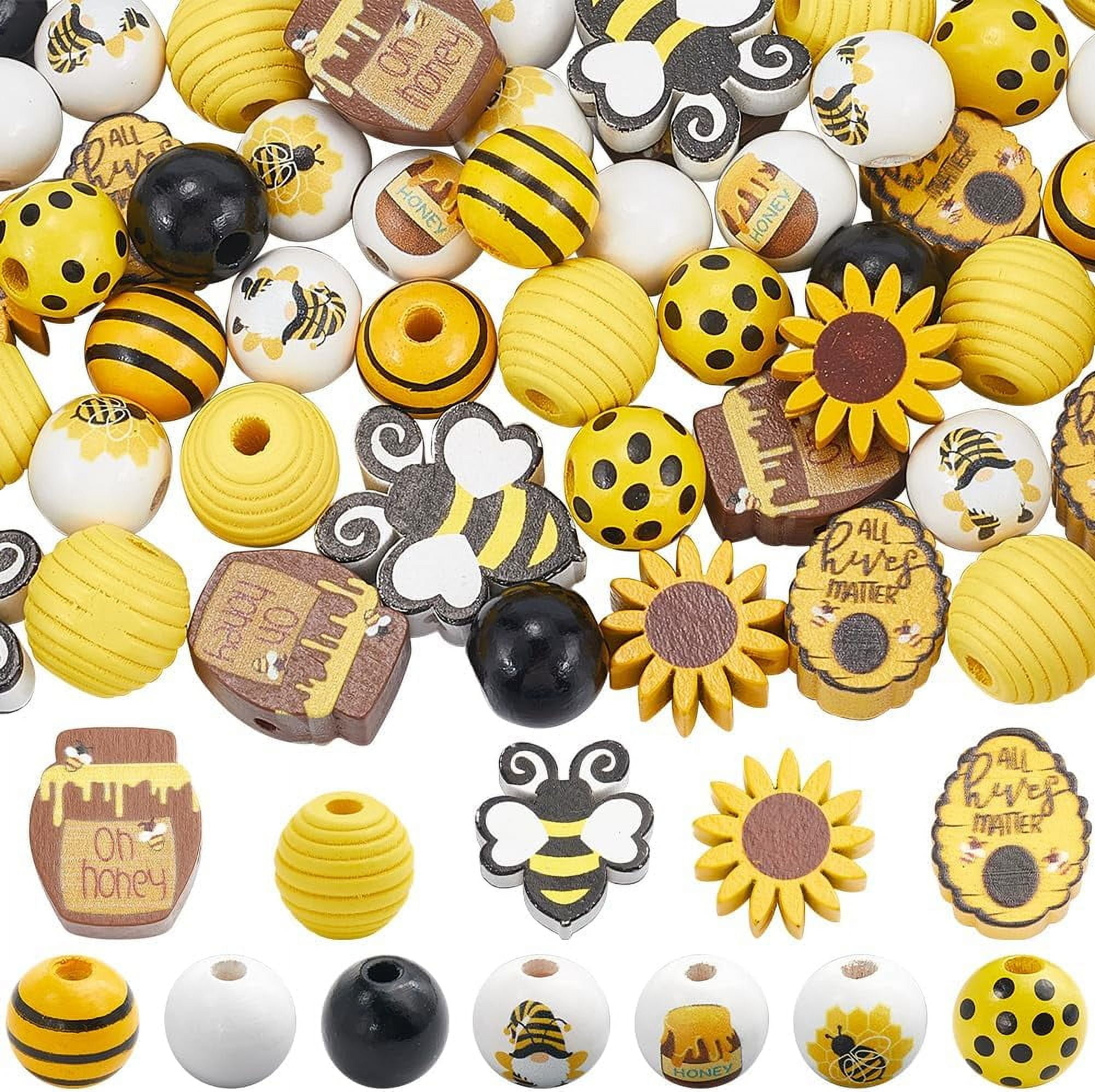 200Pcs 12 Styles Bee Bead Wood Honeycomb Beads Bulk Honey Jar Spring ...