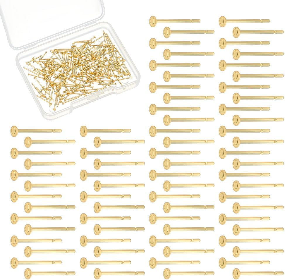 200Pcs 18K Gold Plated Earring Posts Peg Stud Earrings Findings Tray ...