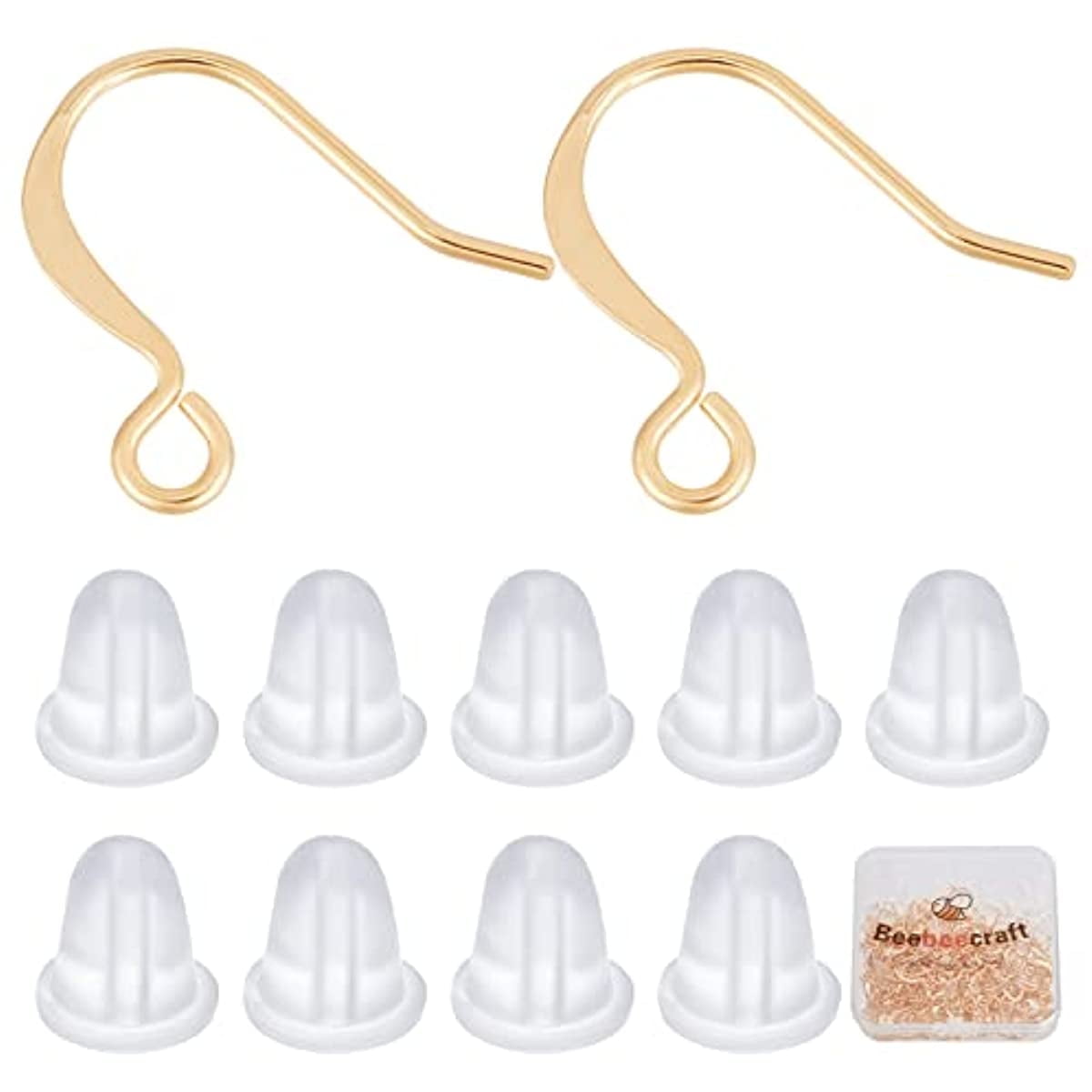 200Pcs 18K Gold Plated French Earring Hooks 14x16mm Fish Hook Ear Wires ...