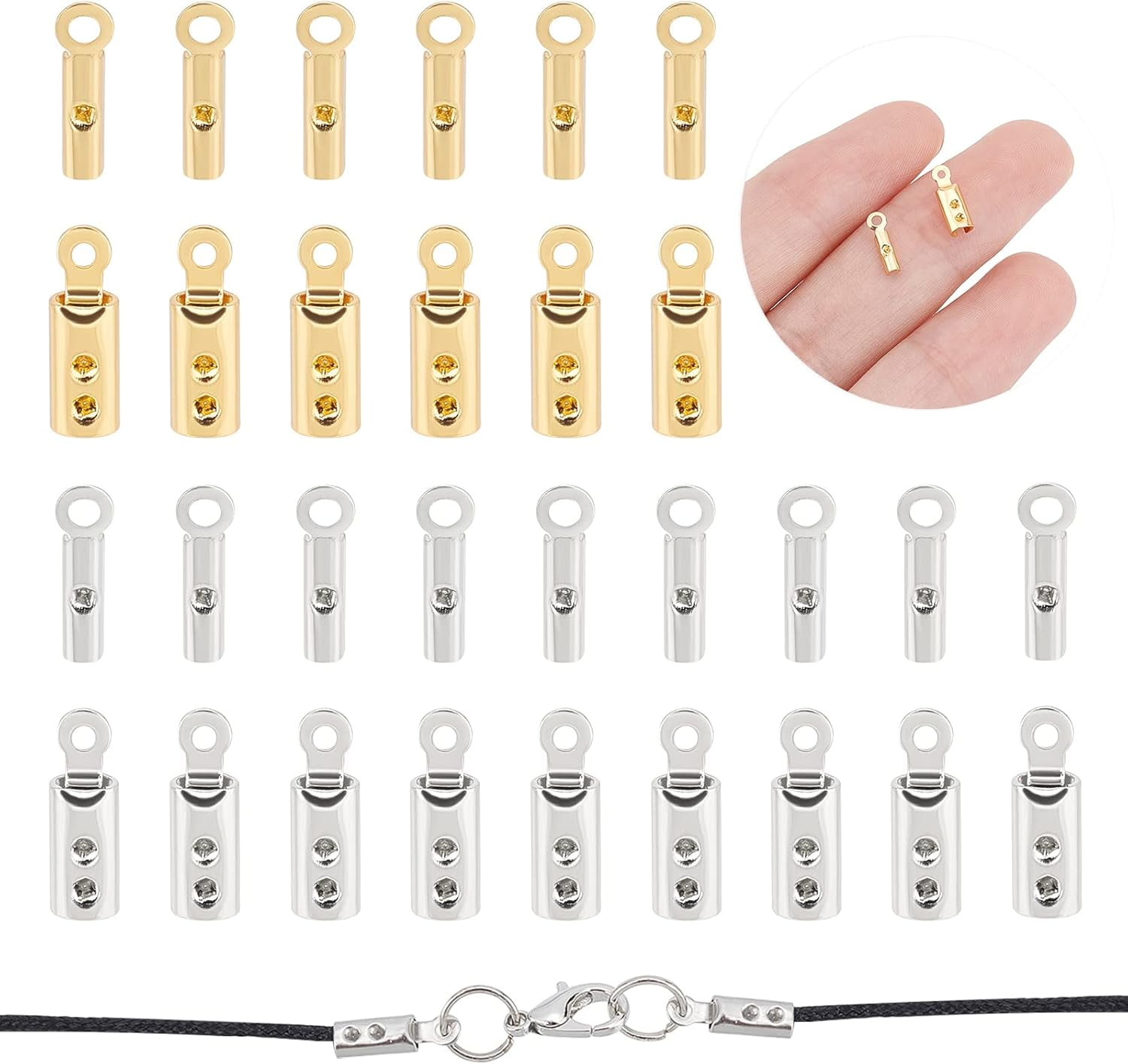 200Pcs 2 Colors 2 Sizes Fold Crimp Ends 8.510mm 316 Surgical Stainless ...