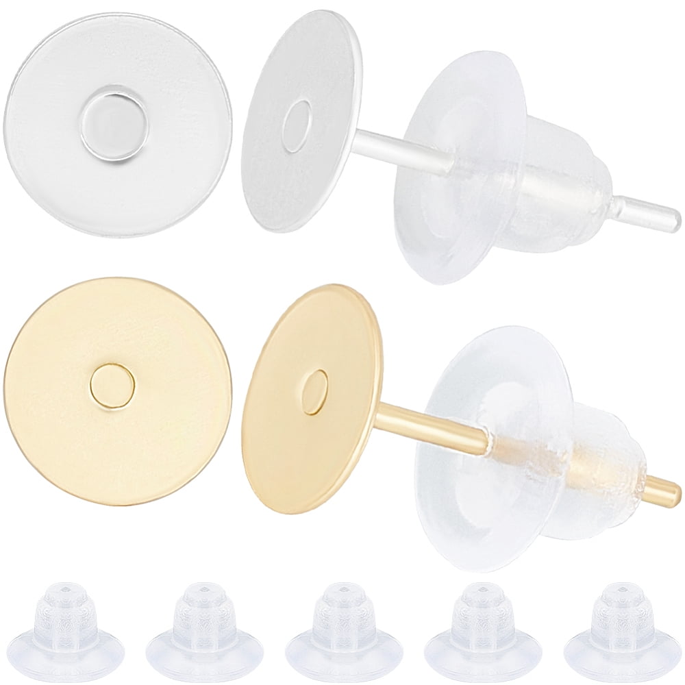 200Pcs 2 Colors 304 Stainless Steel Stud Earring Findings Flat Round ...
