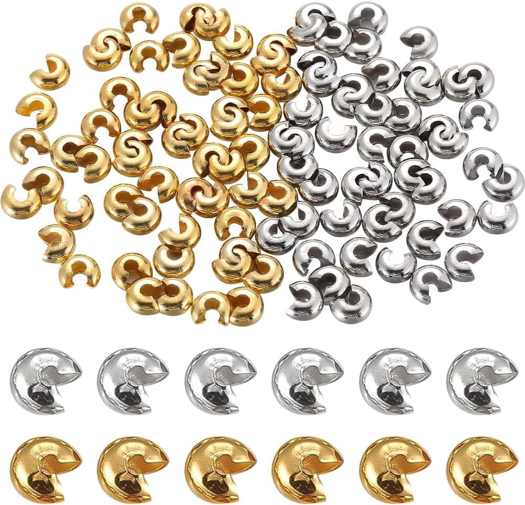 200Pcs 2 Colors Brass Crimp Beads Covers Flat Round Platinum Golden ...