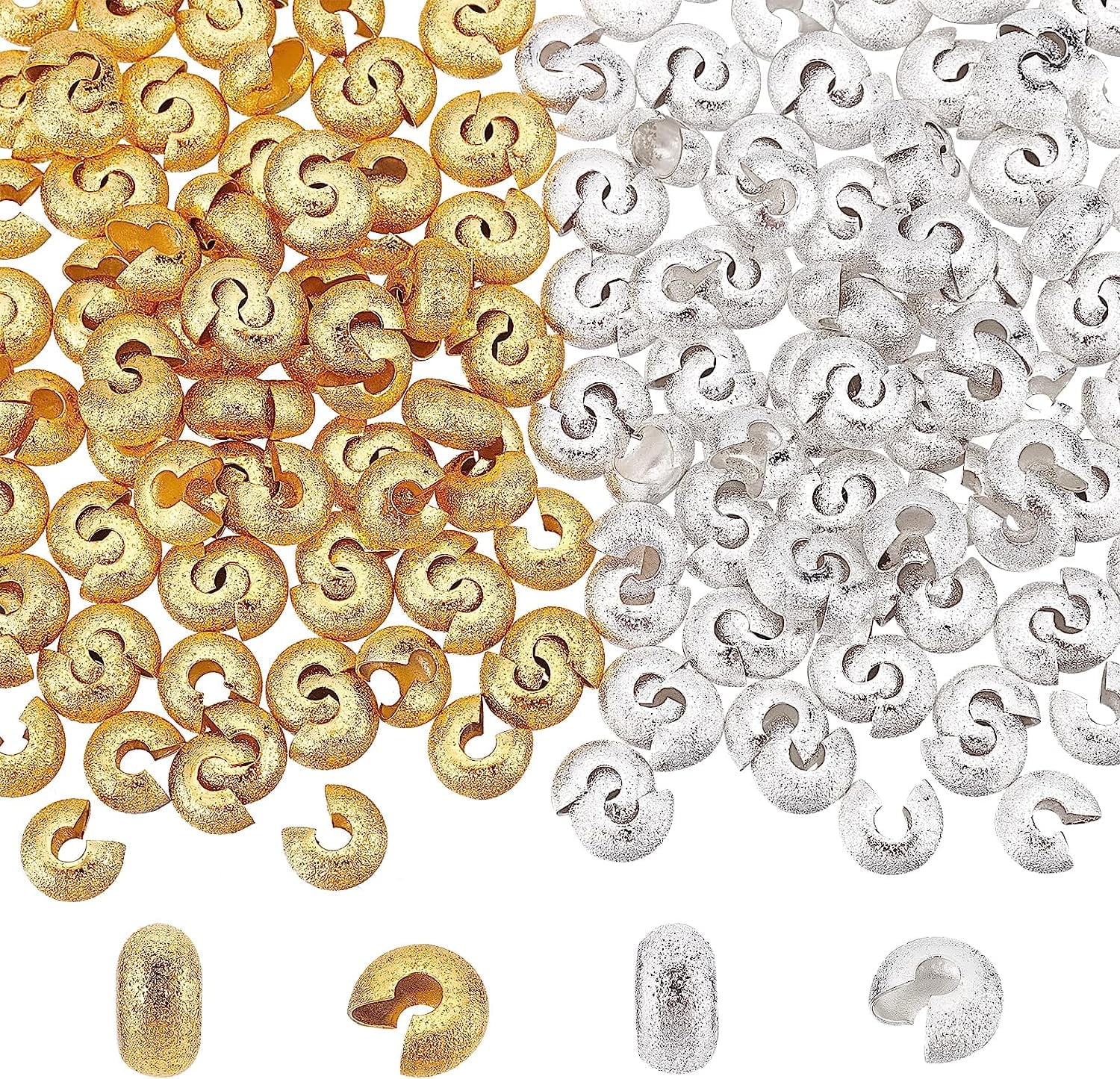 200Pcs 2 Colors Half Round Open Crimp Beads 4.5mm Small Knot Cover ...