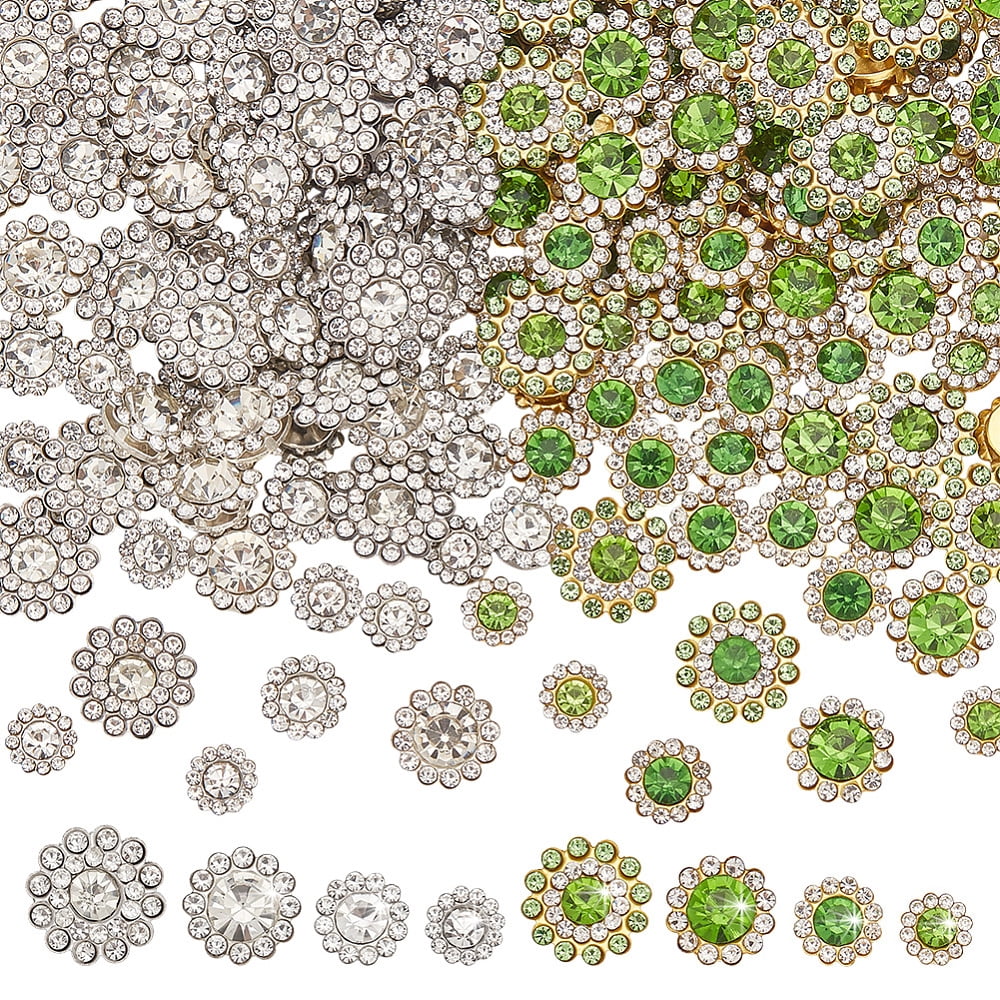 200Pcs 2 Colors Iron Rhinestones Cabochons Flower Mixed Color 9~14x4mm ...