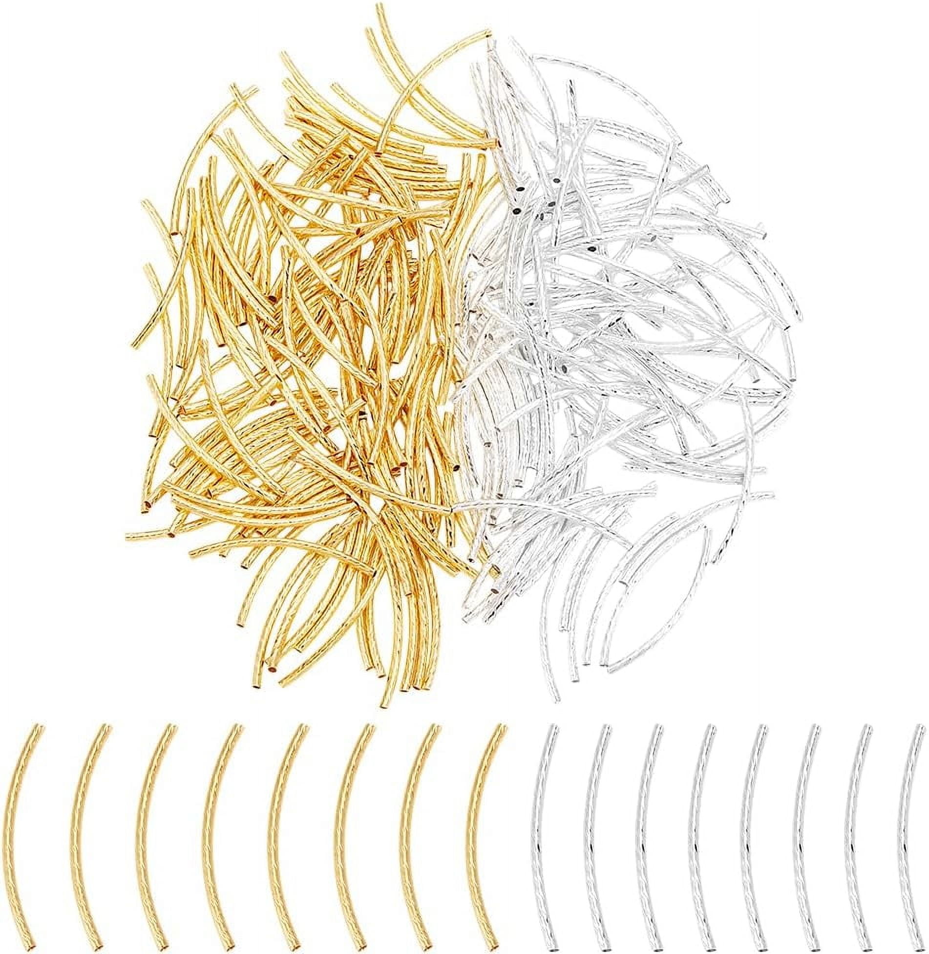 200Pcs 2 Colors Tube Beads 35mm Long Curved Beads Golden Tube Beads ...