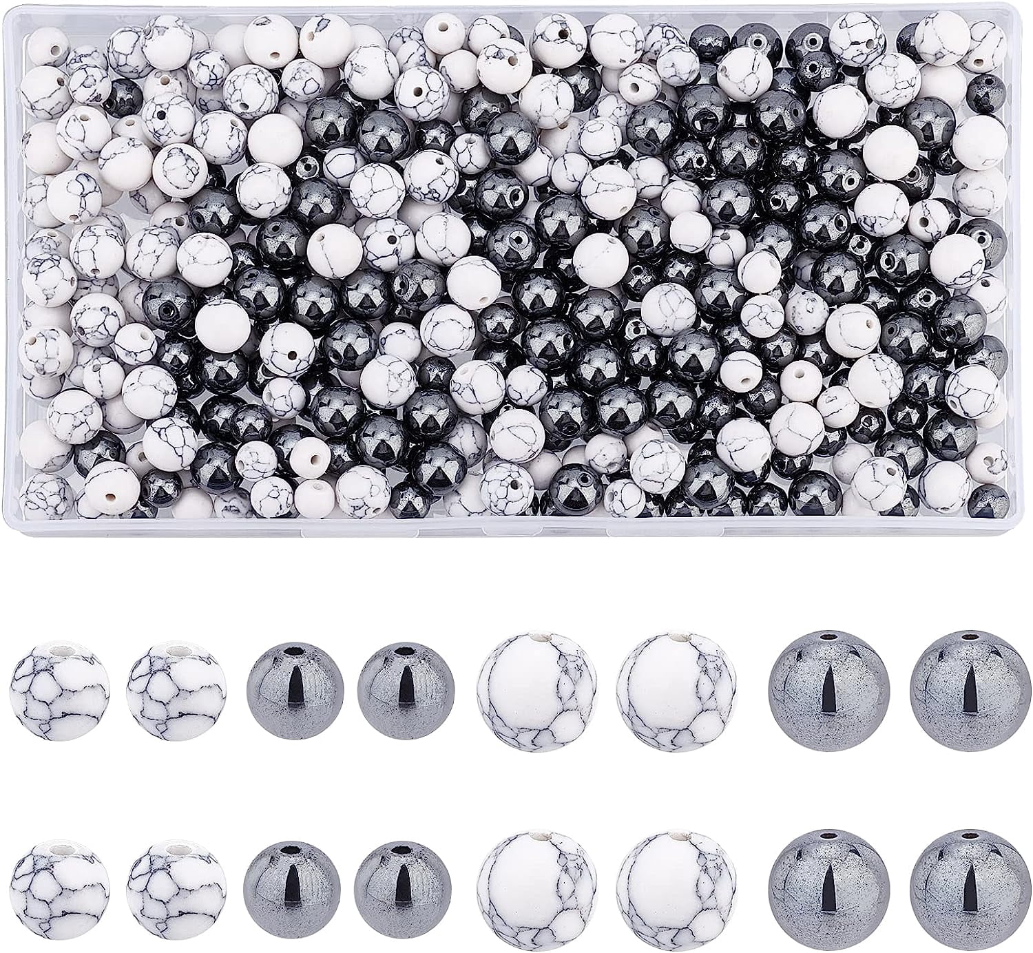 200Pcs 2 Size Natural Black Hematite Gemstone Loose Beads and 200pcs 2 ...