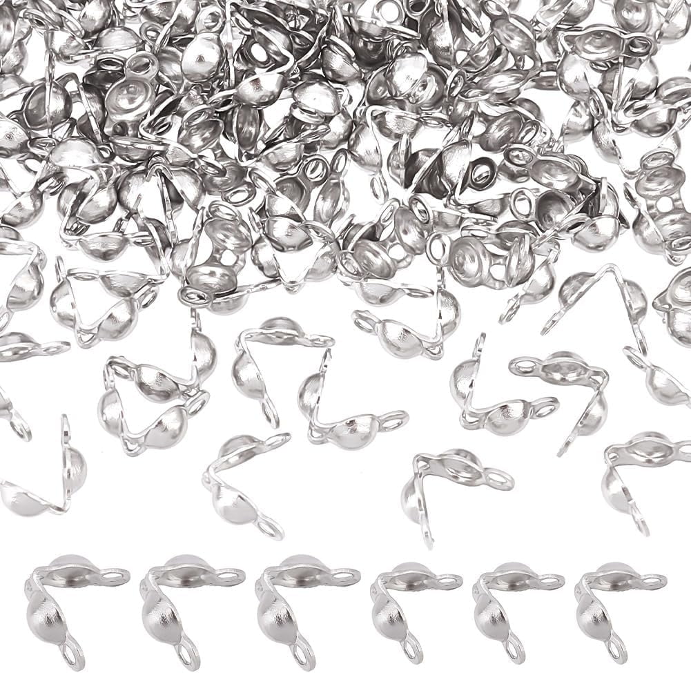200Pcs 2 Size Stainless Steel Bead Tips Calotte Ends Clamshell Knot ...