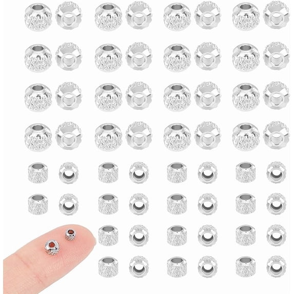 200Pcs 2 Style Stainless Steel Texture Spacer Beads Metal Loose Round ...