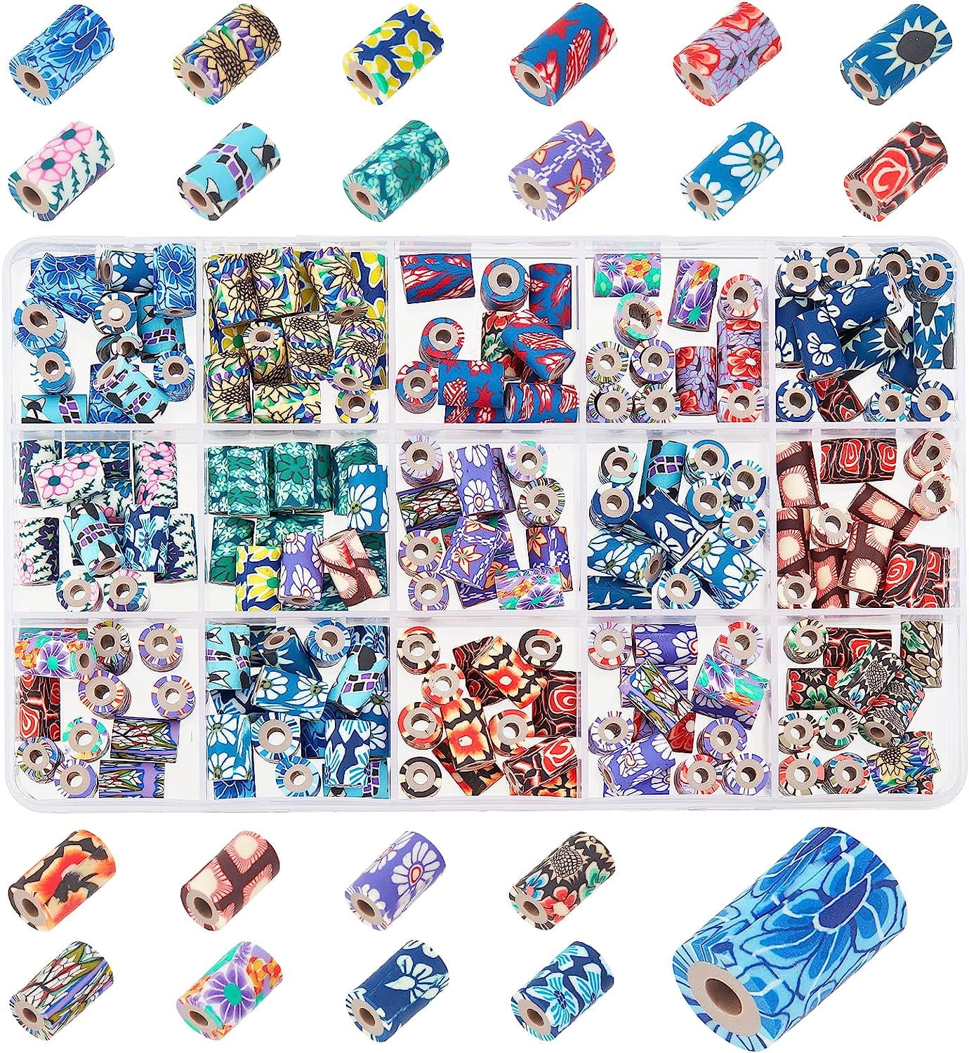 200Pcs 20 Colors Assorted Polymer Clay Tube Beads Handmade Polymer Clay ...