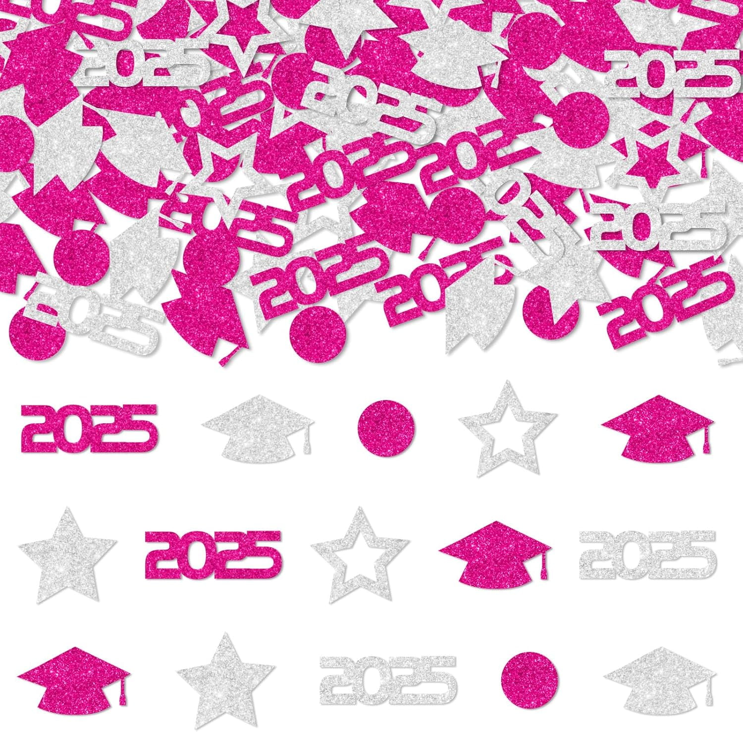 200Pcs 2025 Graduation Decorations Confetti Hot Pink Graduation Table ...