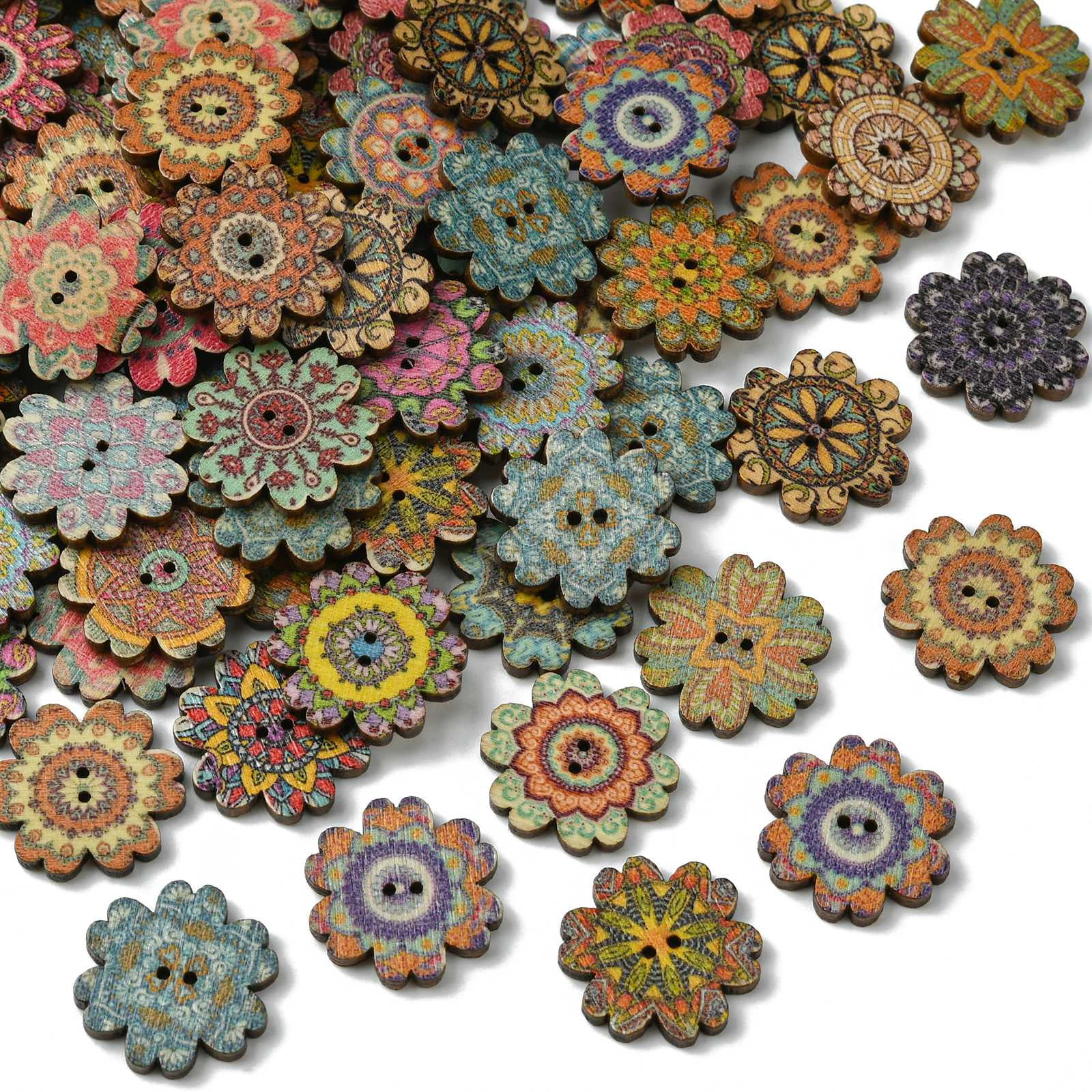 200Pcs 20mm Wooden Flower Floral Buttons Decorative Buttons with 2 ...