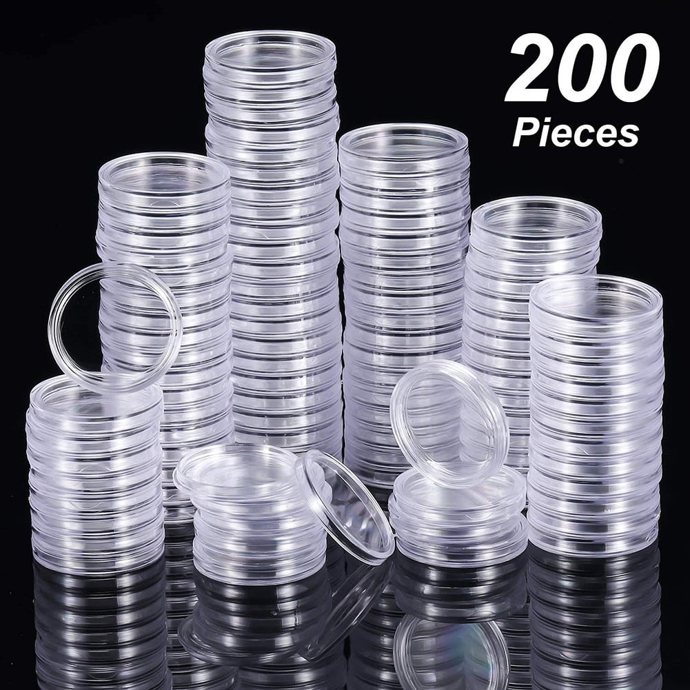 200pcs 25 Mm Coin Holder Capsules Clear Round Plastic Coin Container ...