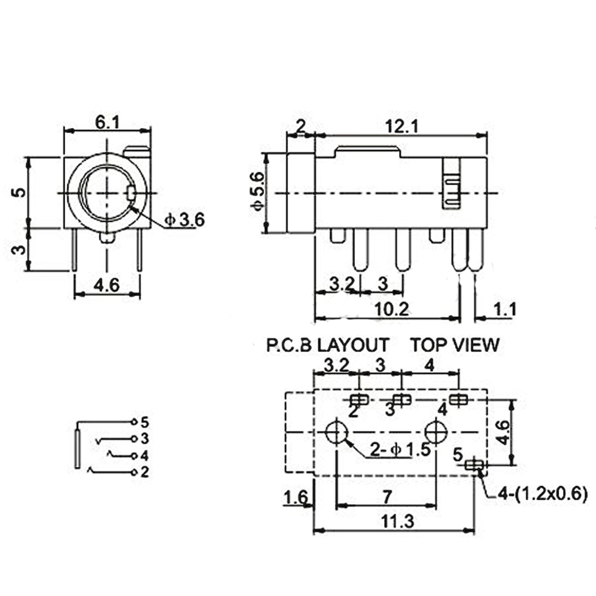 200Pcs 3.5mm Female Audio Connector 4 Pin DIP Headphone Jack Socket PJ ...